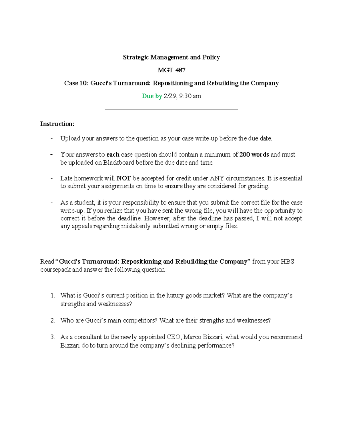 Case 9 Case 9 With 3 Questions Needing The Harvard Coursepack
