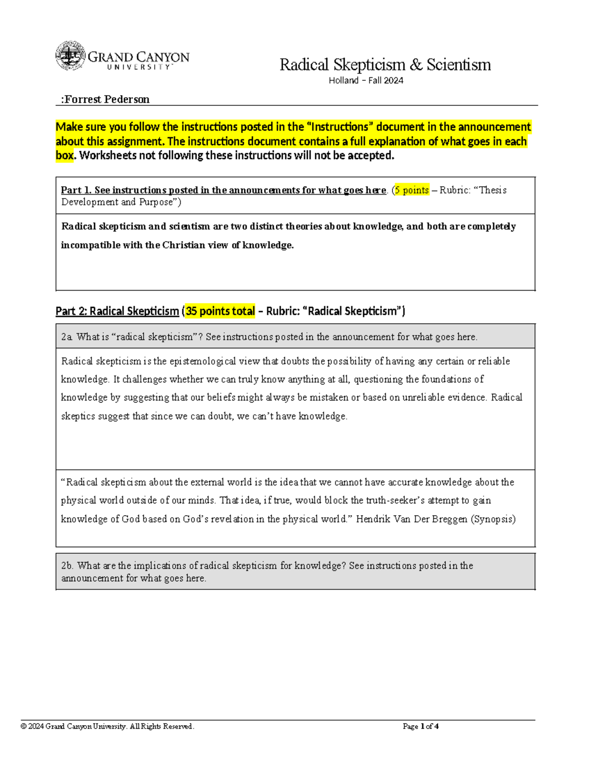 T2-Skepticism Scientism Holland FA24 - Radical Skepticism & Scientism ...