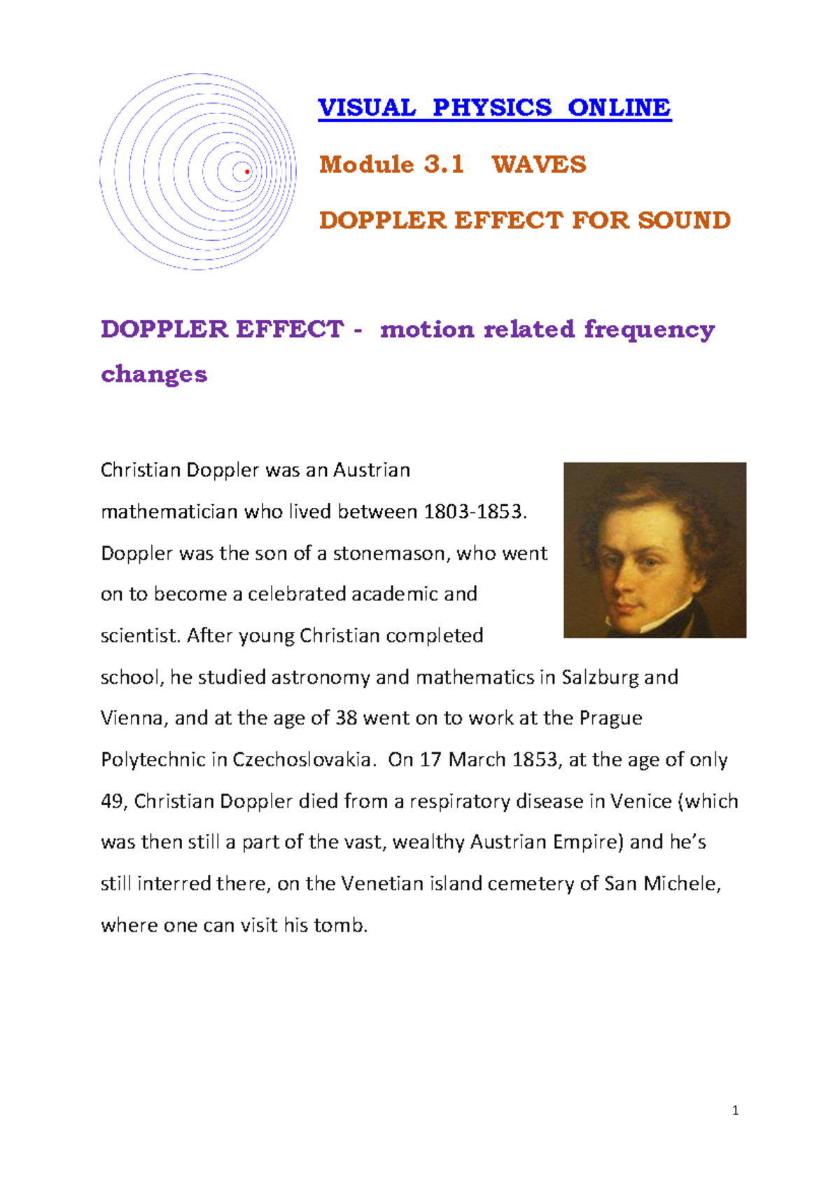 Doppler notes-11 - ####### VISUAL PHYSICS ONLINE ####### Module 3 WAVES ...