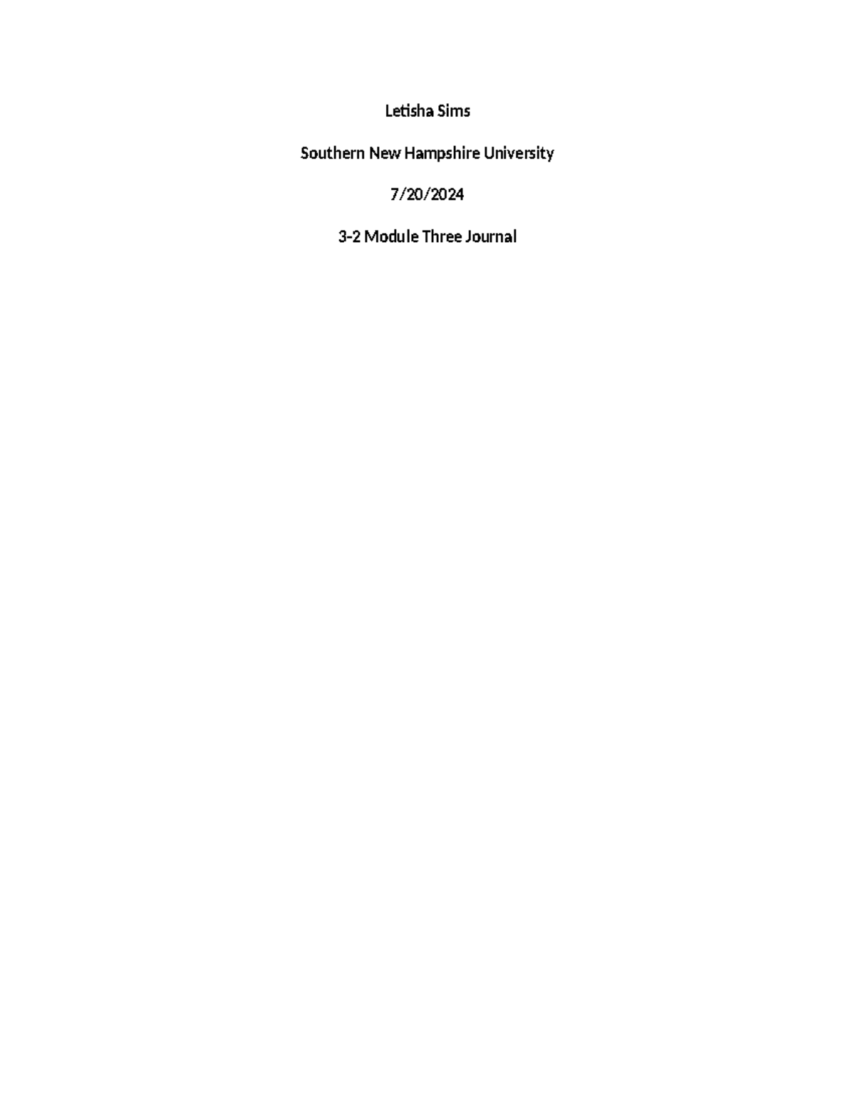 3-2 Module Three Journal HW - Letisha Sims Southern New Hampshire ...