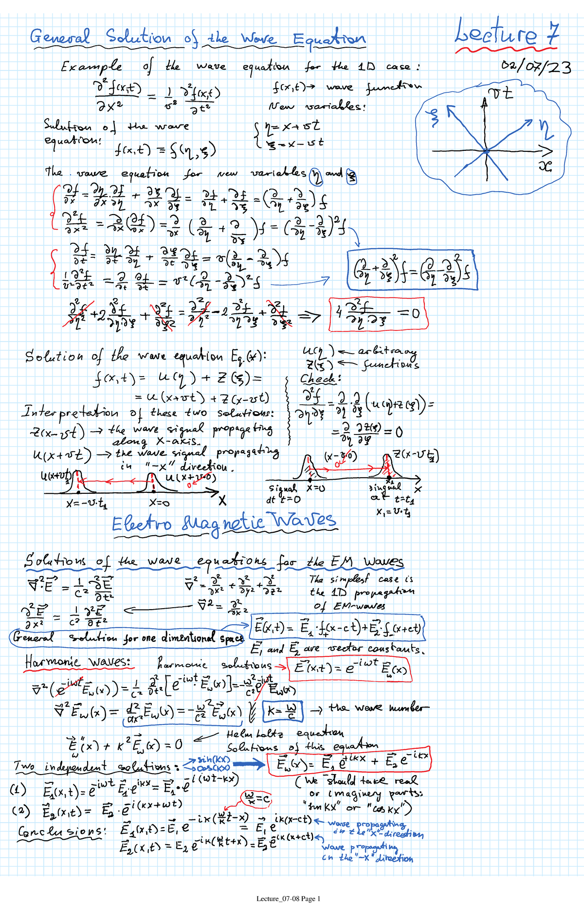 Lecture 07-08 - Physics I Chapter 7-8 - General Solution of the Wave Equation Lecture 7 Example ...