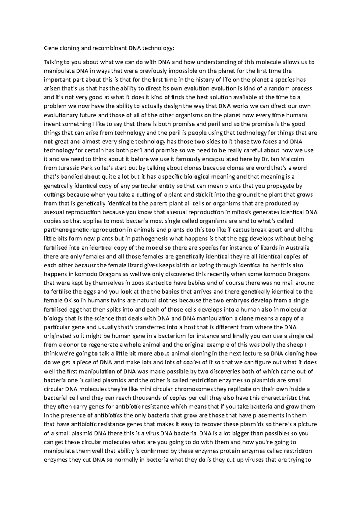 Gene cloning and recombinant DNA technology - Ian Malcolm from Jurassic ...