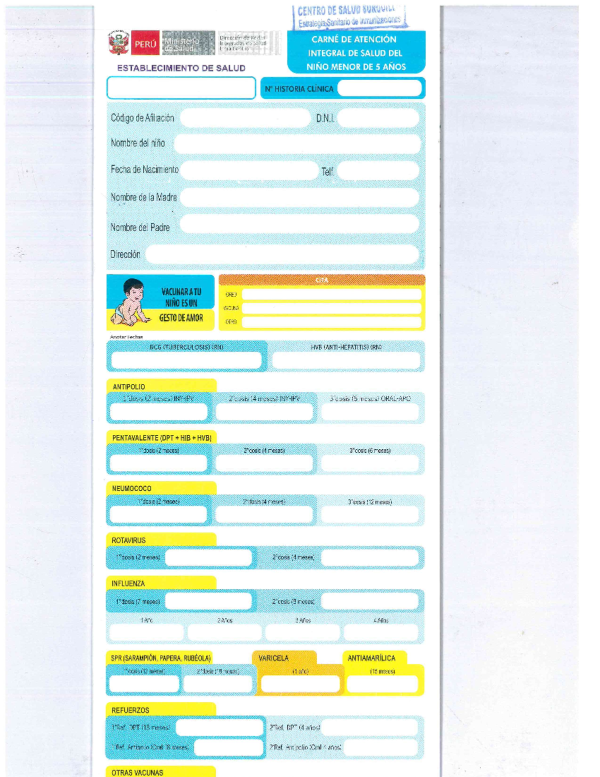 Carnet de Atención integral del niño - CENTRO DE SALVD SURQUILI ...