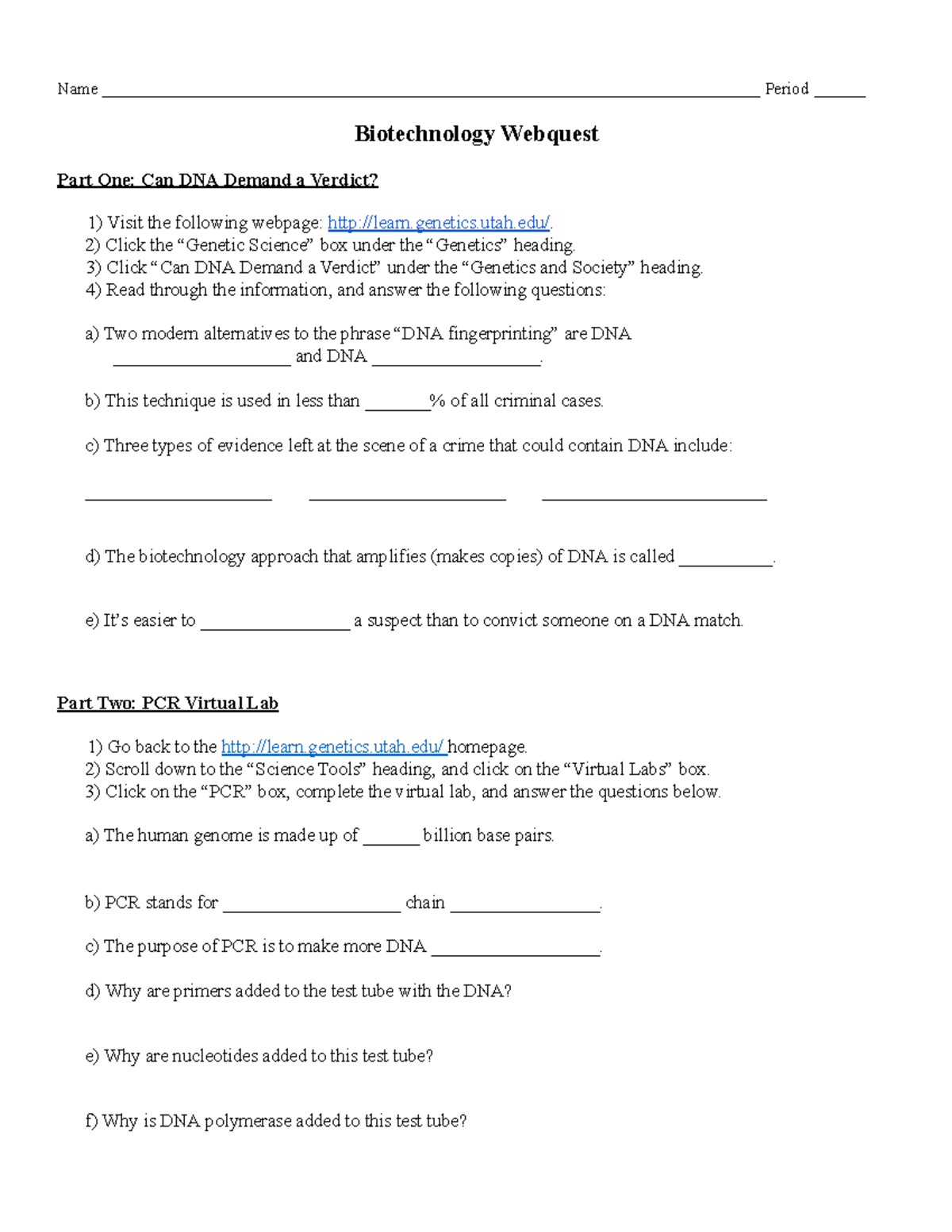 Biotechnology Webquest- 2024 - Name - Studocu