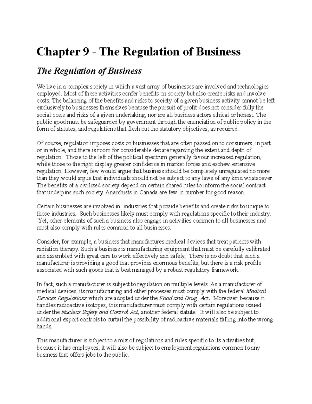 Business law textbook ch 9-11 - Chapter 9 - The Regulation of Business ...