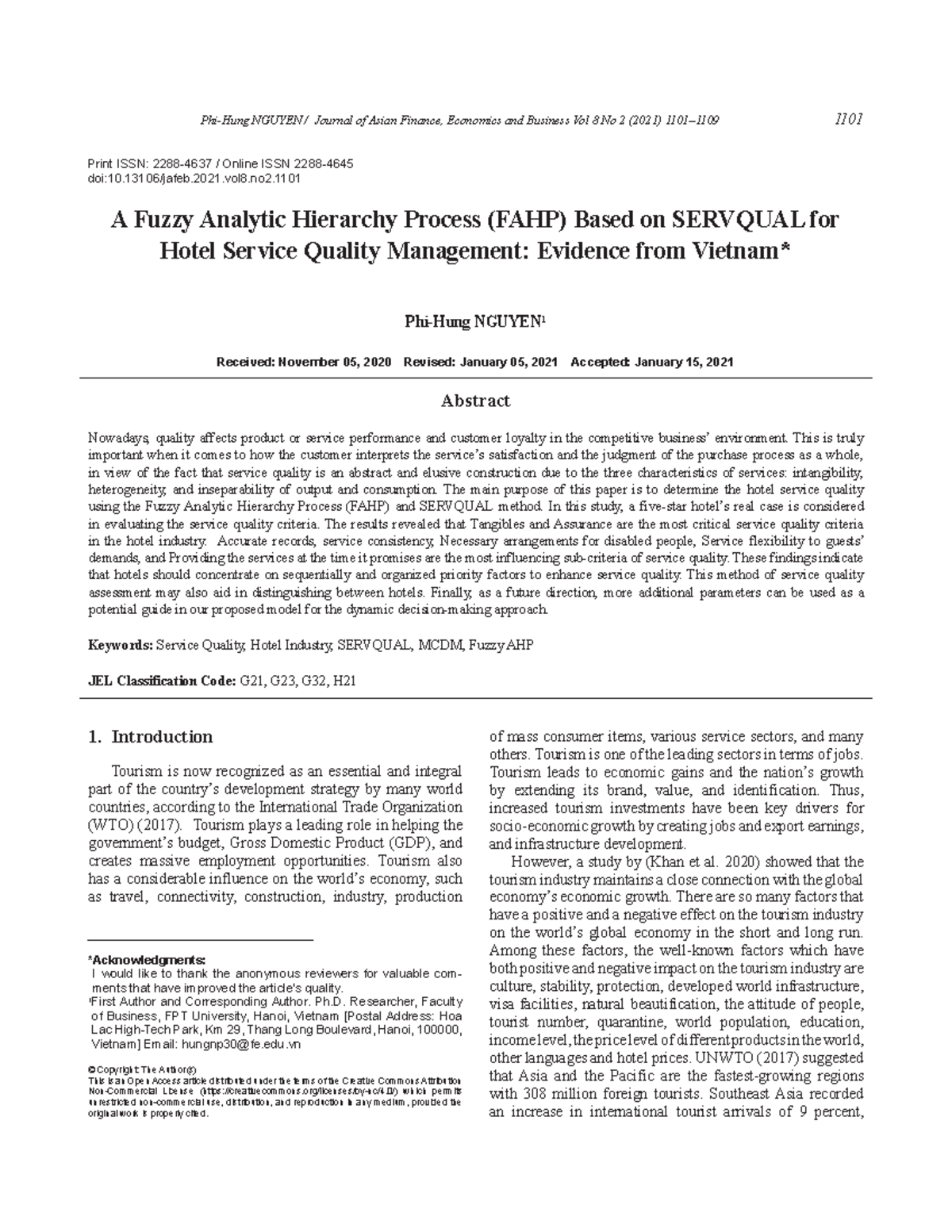 A Fuzzy Analytic Hierarchy Process (FAHP) Based on Servqual for Hotel ...