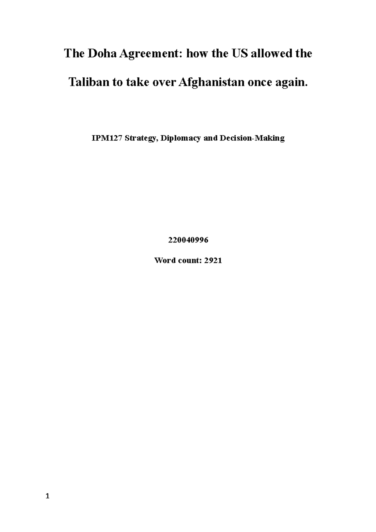 The Doha Agreement how the US allowed - IPM127 Strategy, Diplomacy and ...