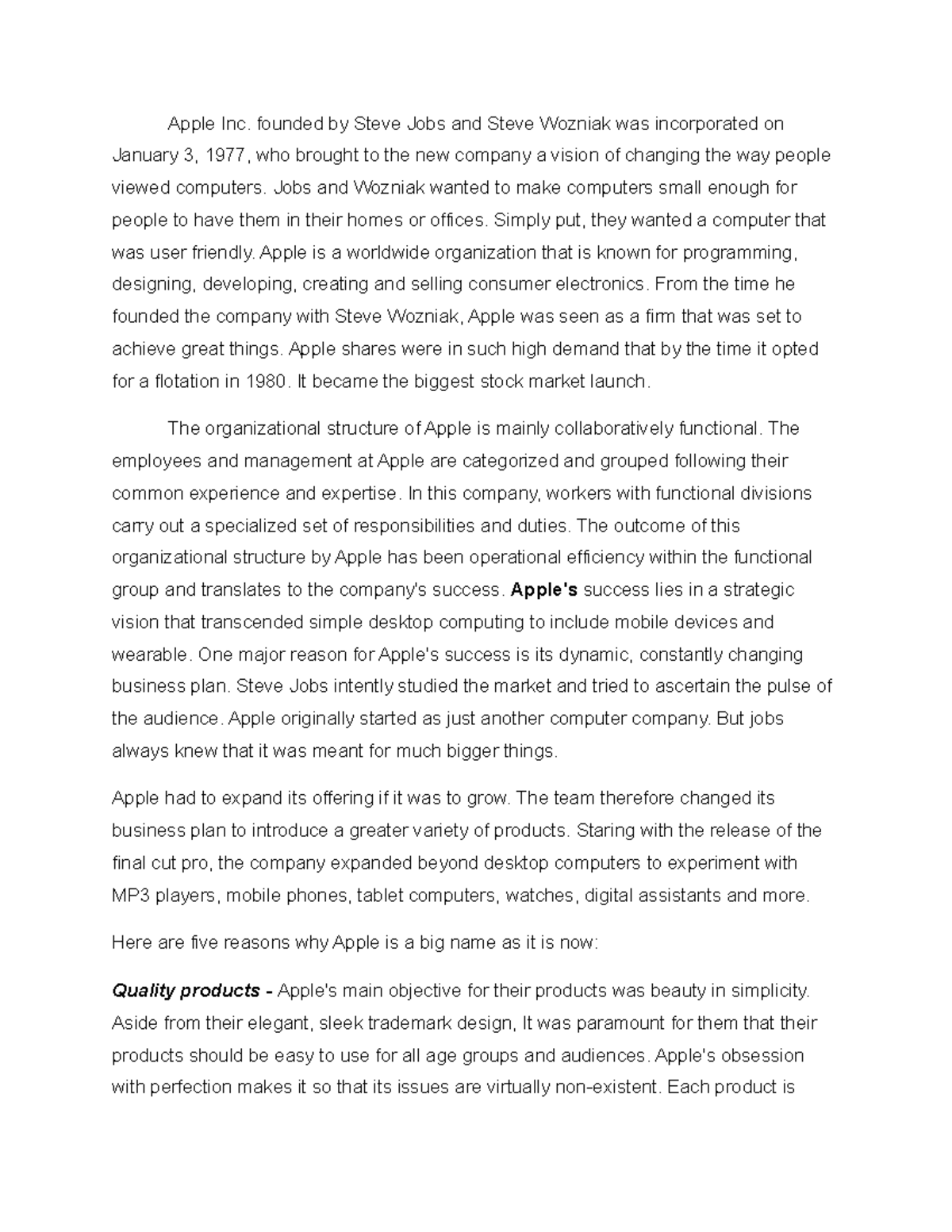 Apple Inc - an informative essay - Apple Inc. founded by Steve Jobs and ...