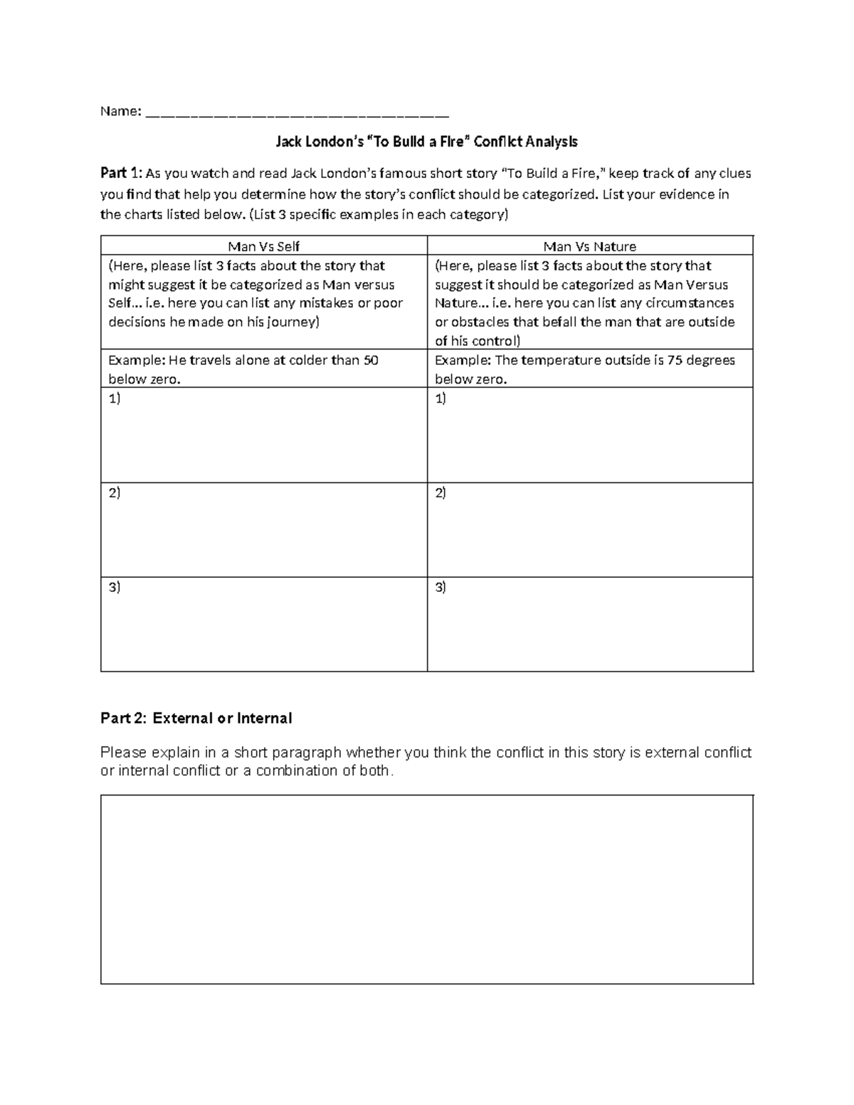 Jack Londons To Builda Fire Conflict Analysis-1 - Name