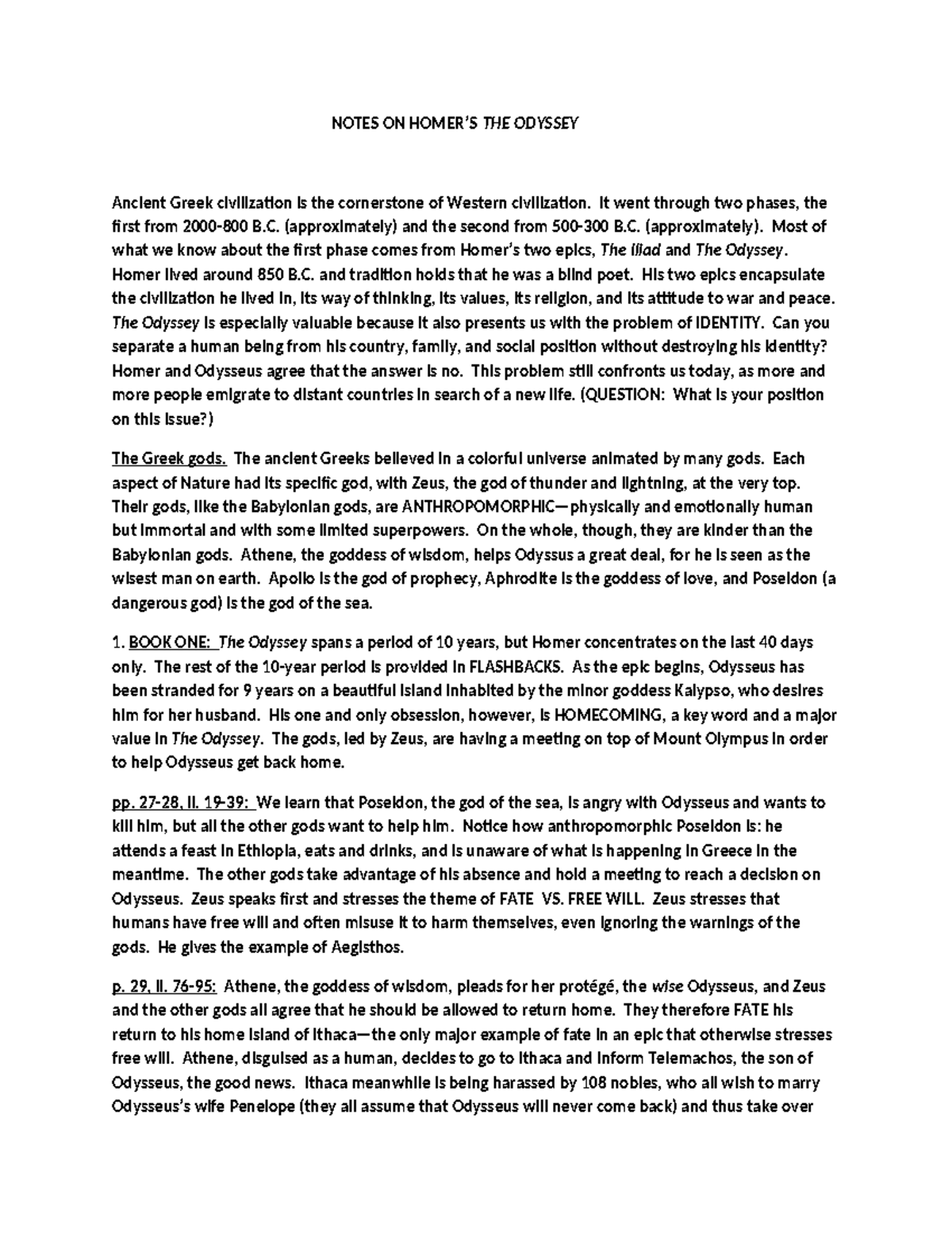 Notes ON Homer - NOTES ON HOMER’S THE ODYSSEY Ancient Greek ...