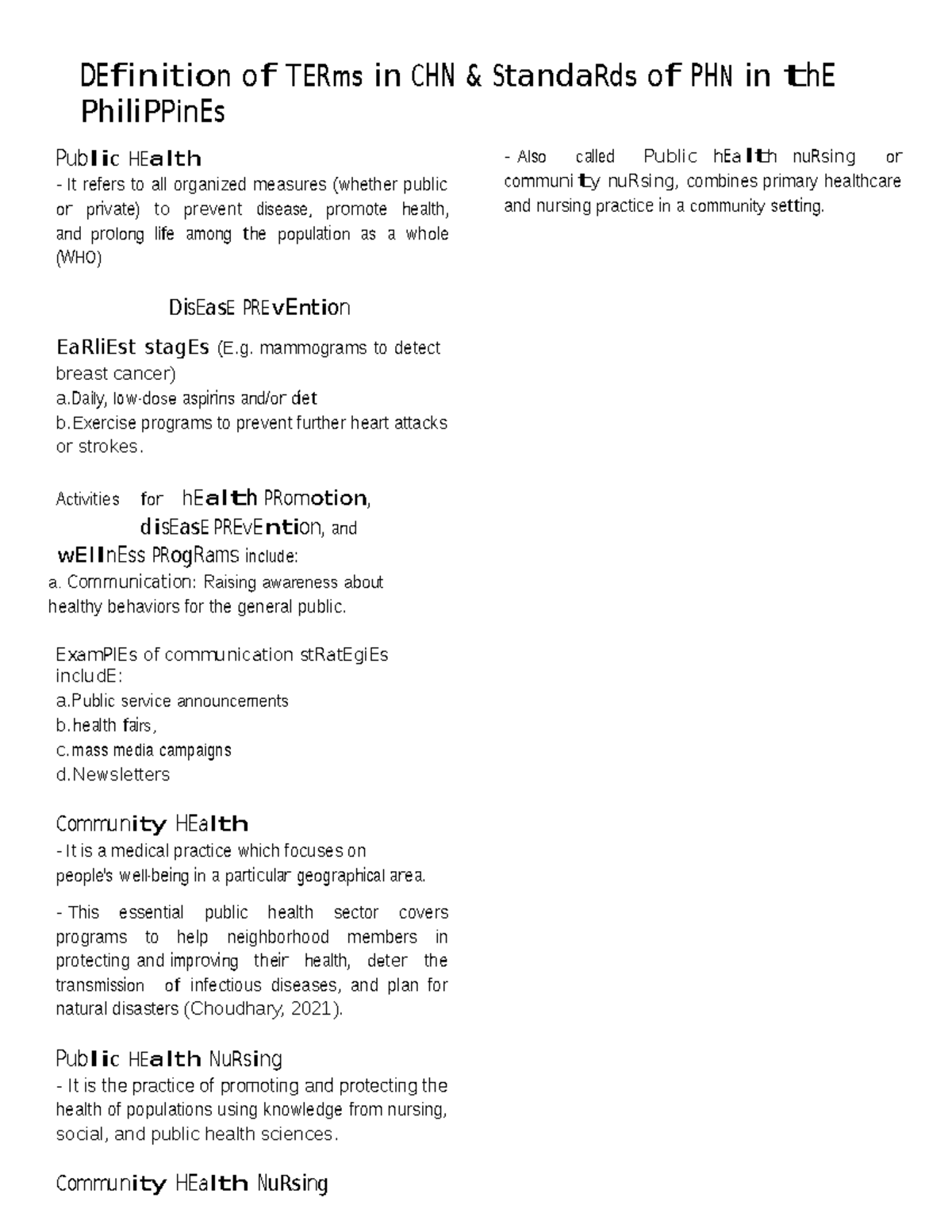 L1 Definition of Terms - DEf initio n of T ERms in CHN & StandaRds of ...