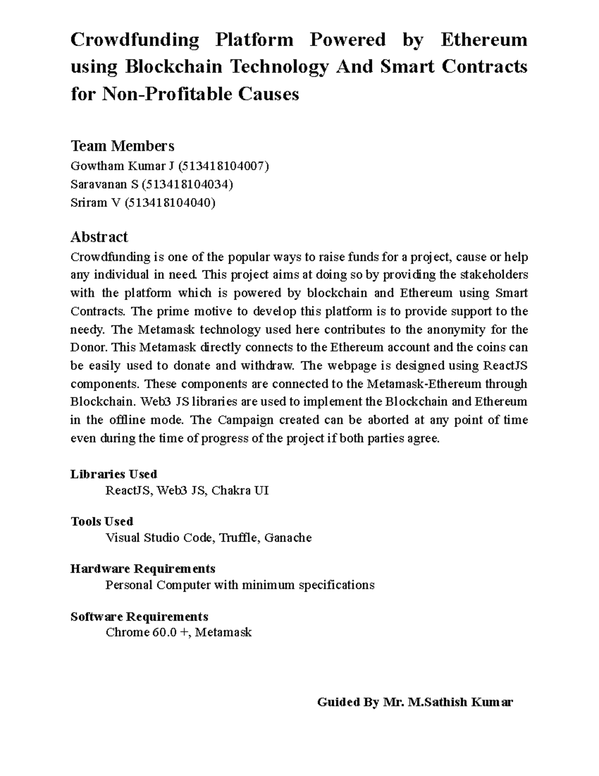 Project Abstract - Crowdfunding Platform Powered by Ethereum using ...