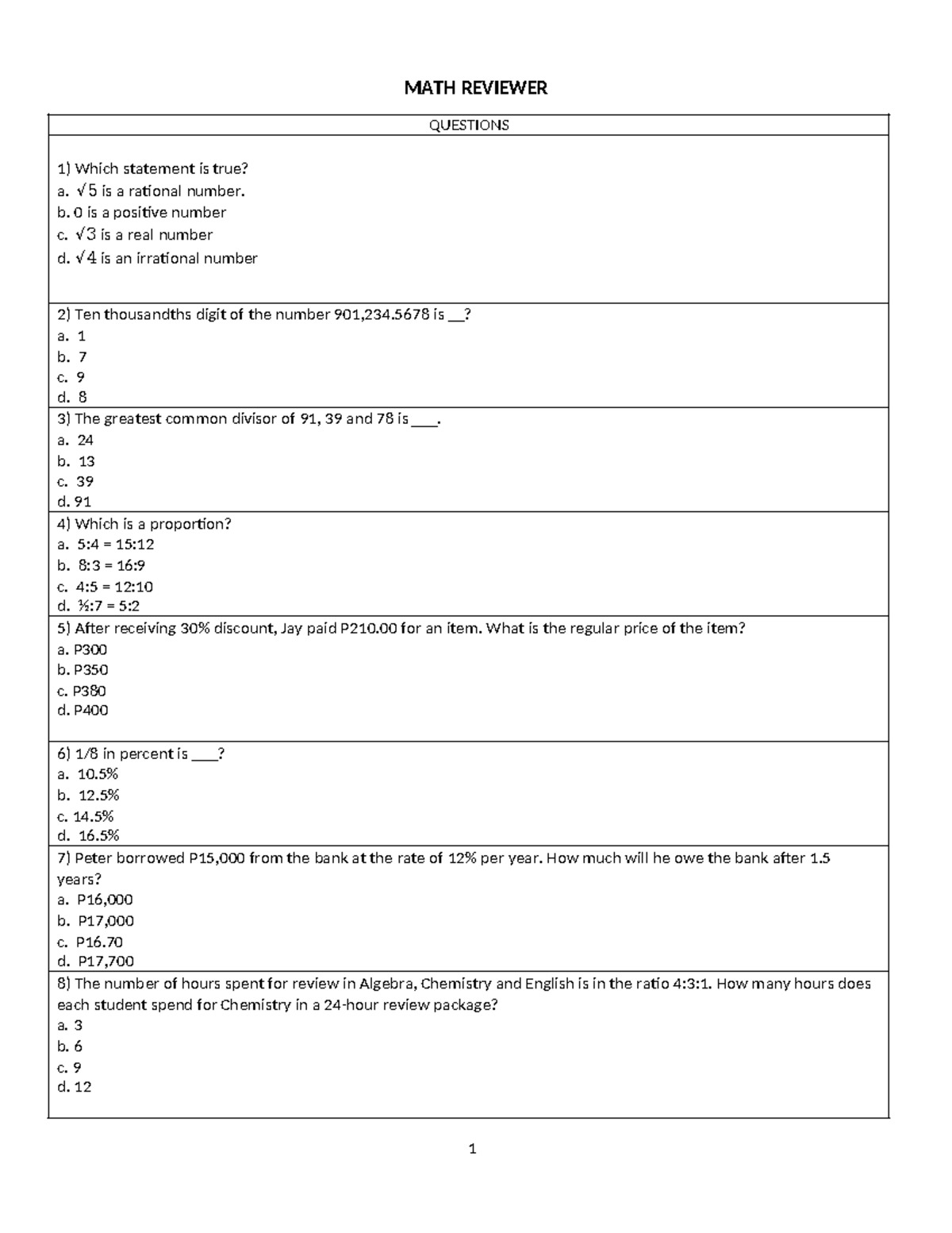 MATH Reviewer FOR CSE - help you understand - MATH REVIEWER QUESTIONS ...