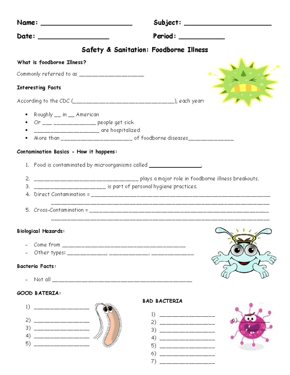 SS Foodborne Illness - Notetaker - Name: ______________________ Date ...