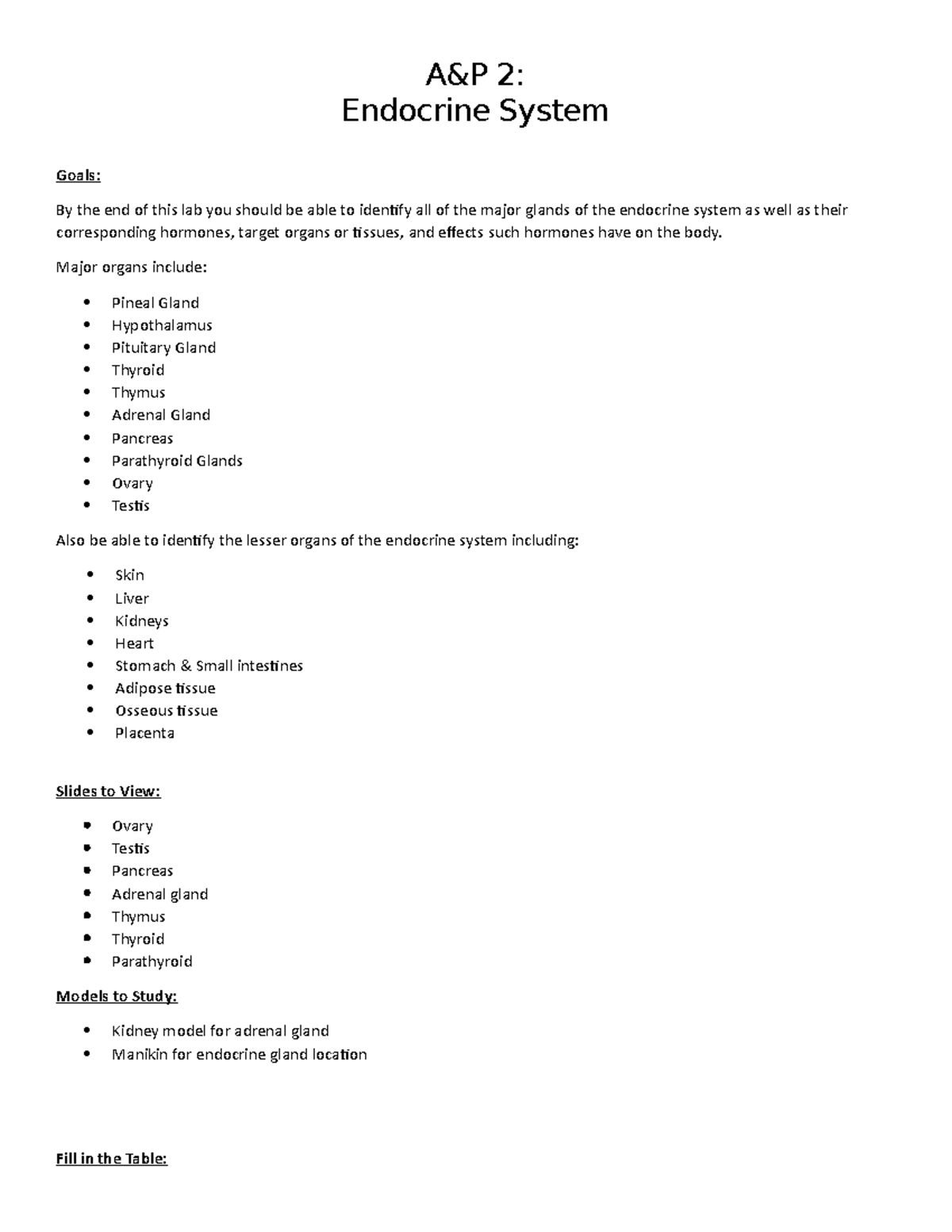 Endocrine system lab - Help with studying. - A&P 2: Endocrine System ...
