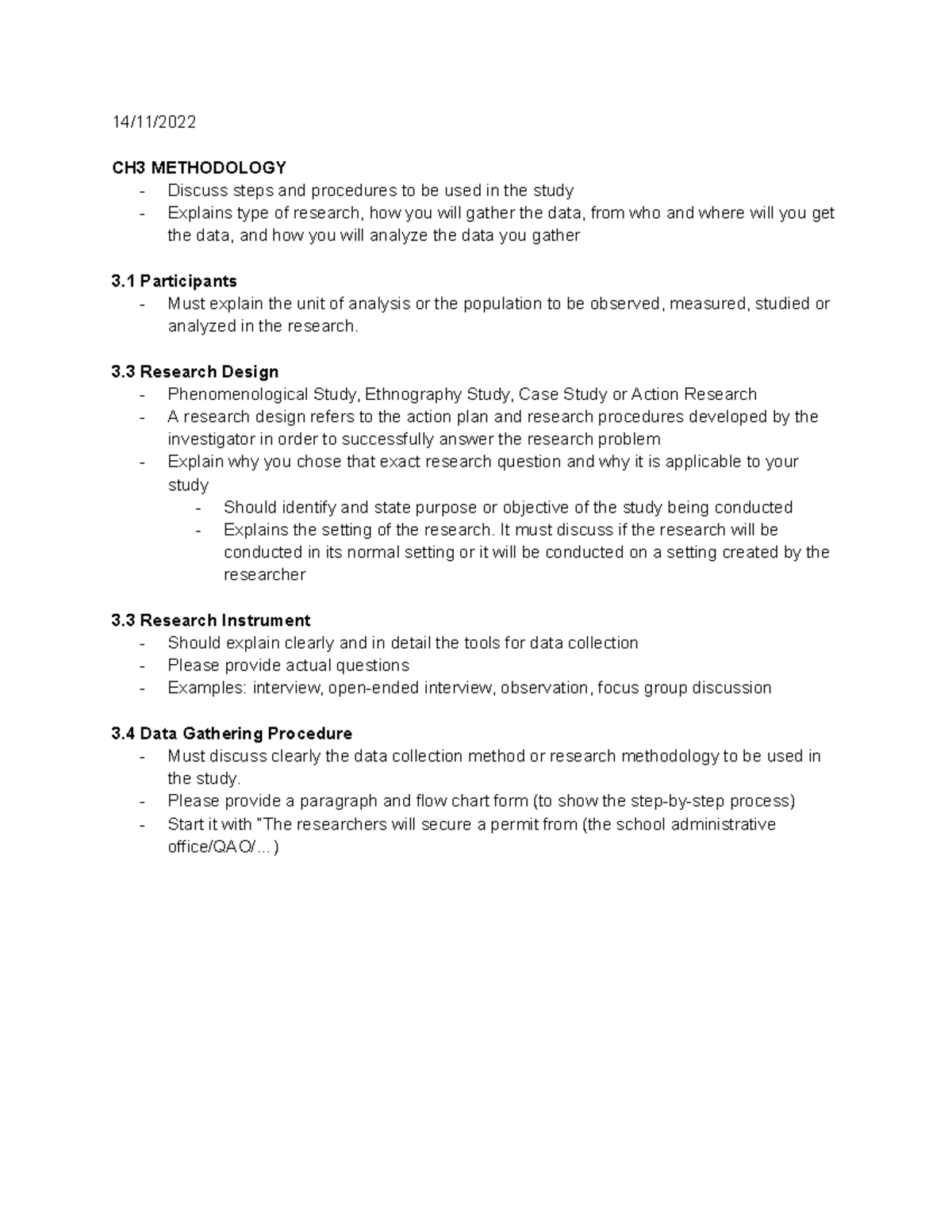 Research Methodology - 14/11/ CH3 METHODOLOGY Discuss steps and ...