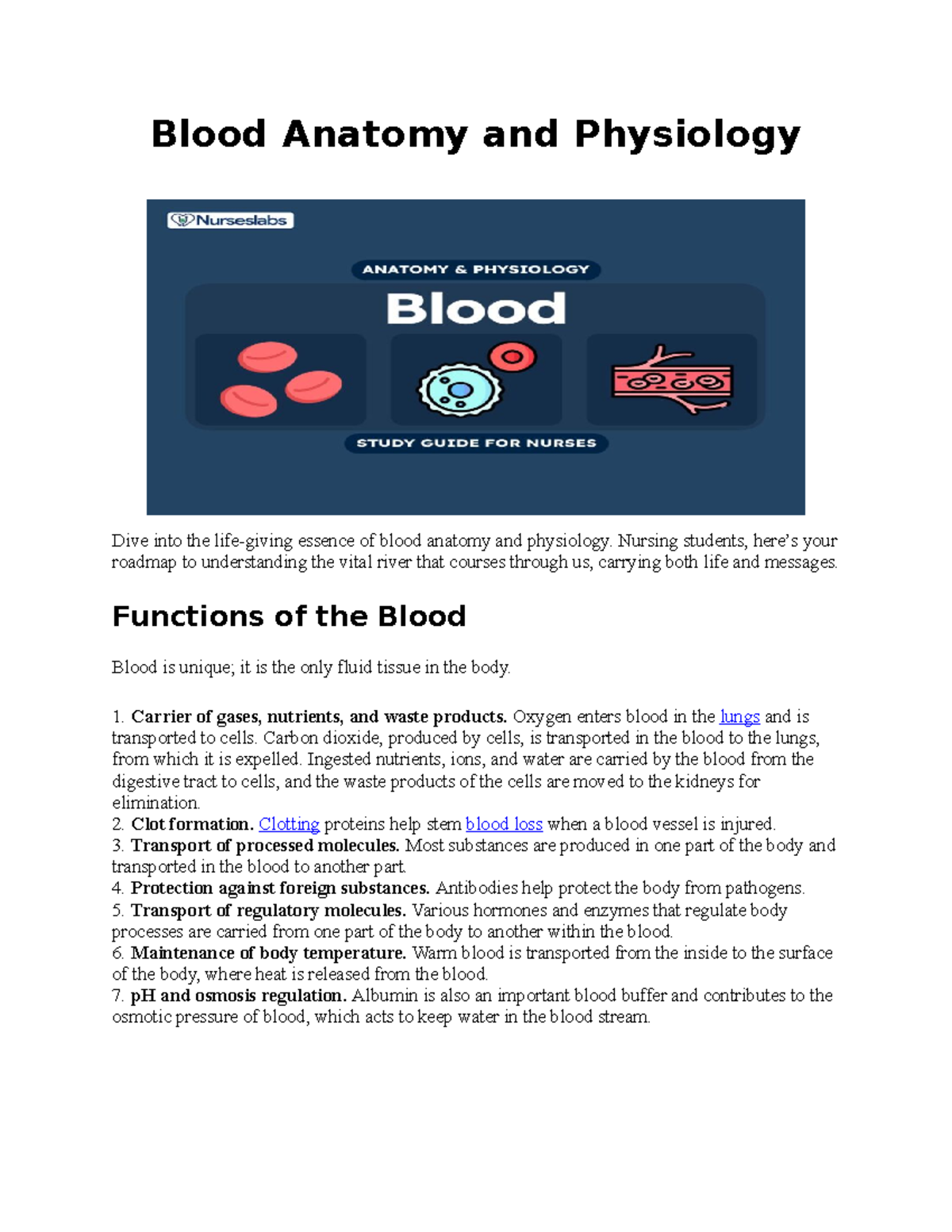 Blood - Coverage for semi-finals - Blood Anatomy and Physiology Dive ...