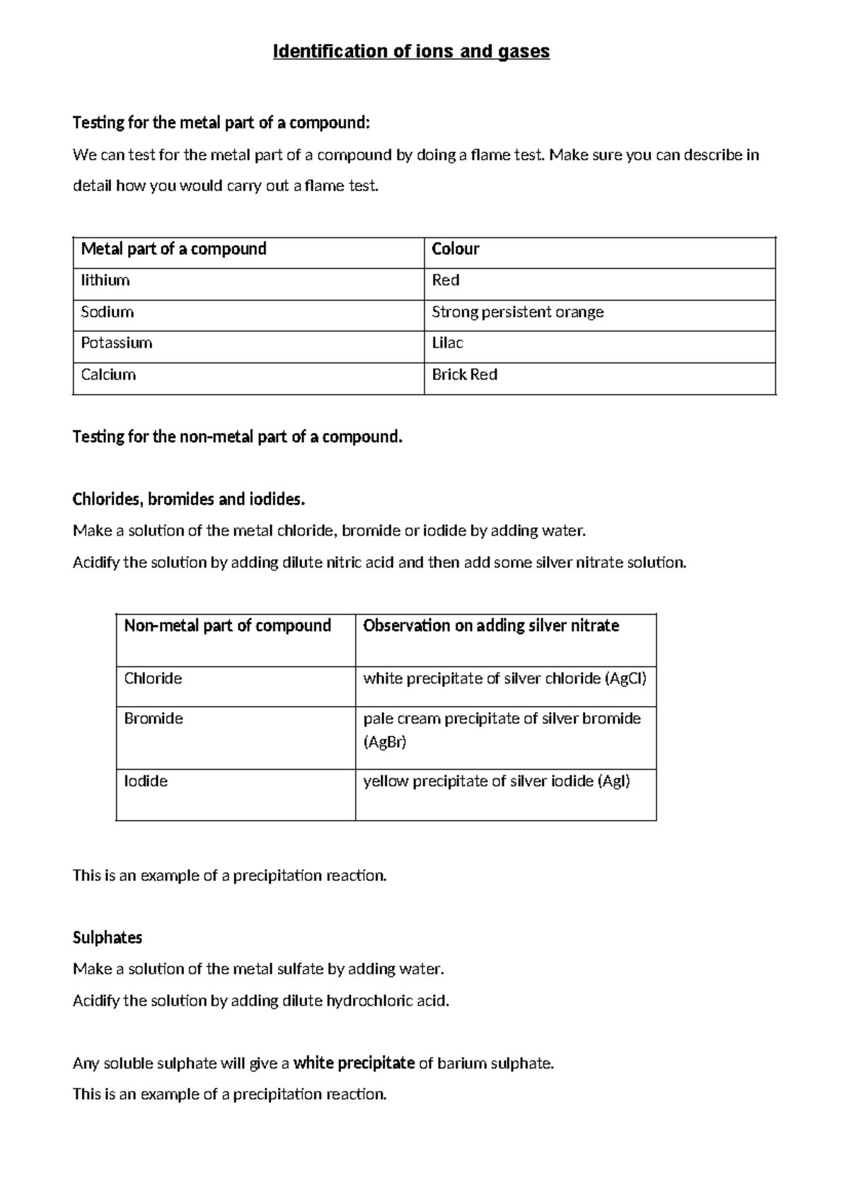 Identification of ions and gases - Identification of ions and gases ...