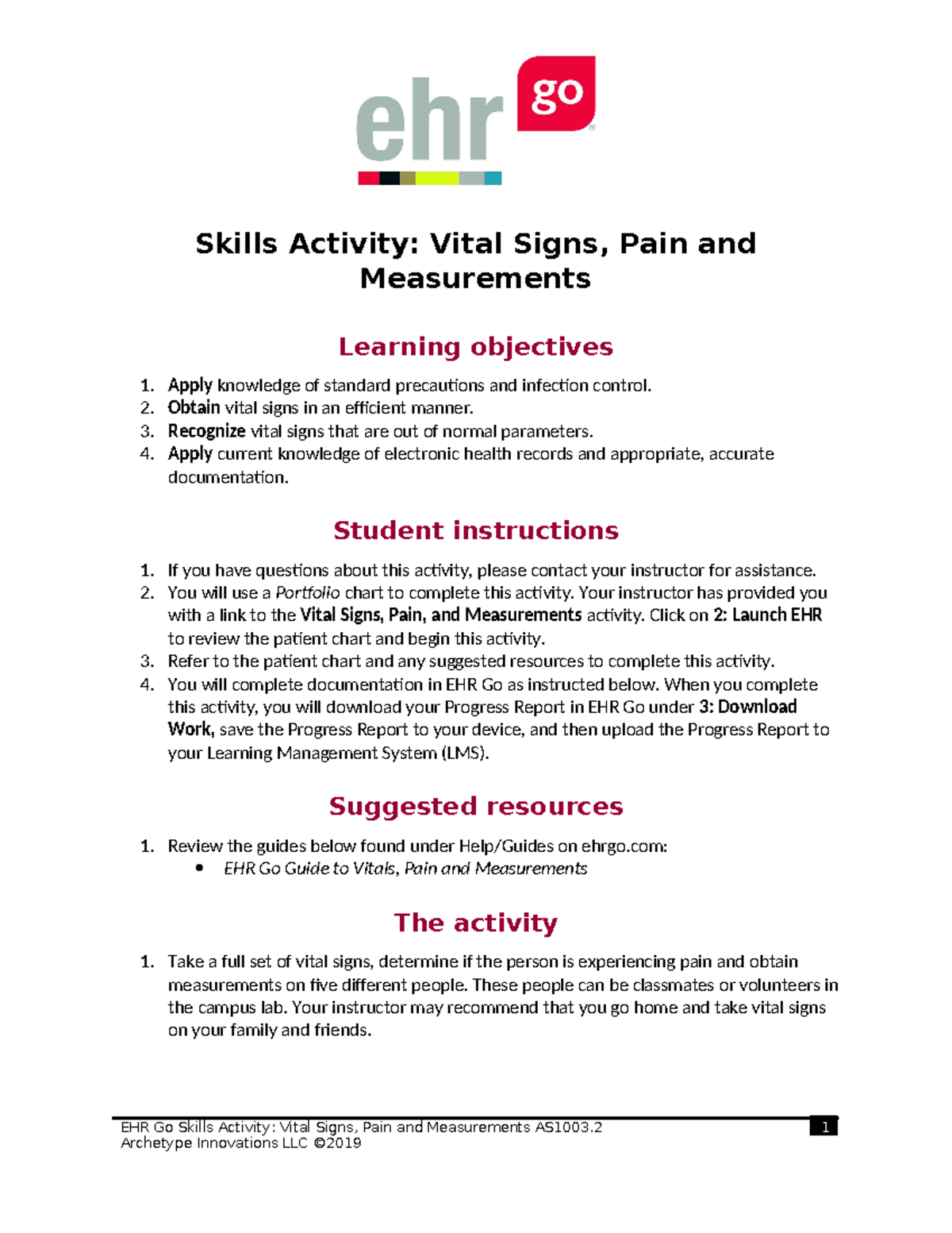 Vital Signs, Pain and Measurements AS1003 - Skills Activity: Vital ...