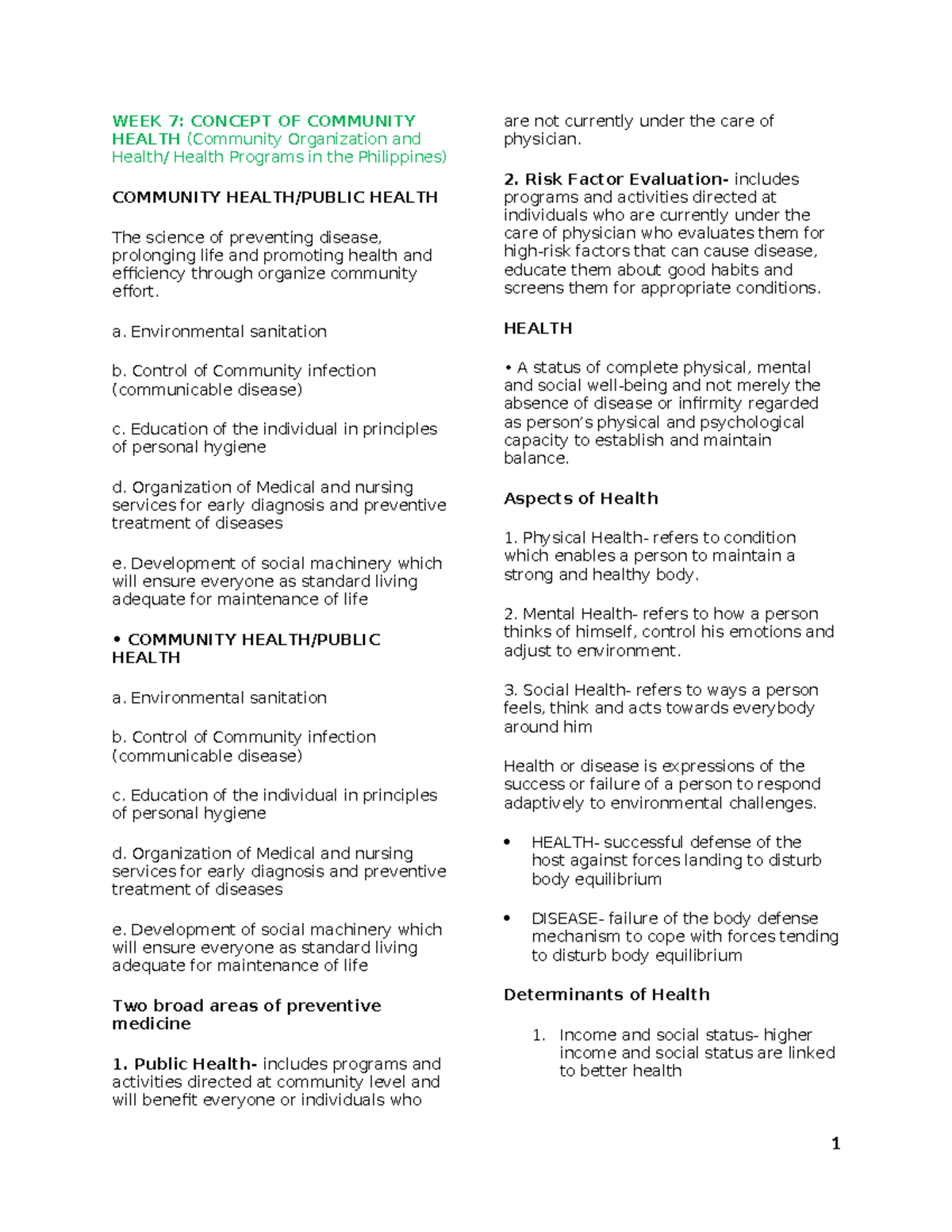 Cphm-midterms-trans - Summary COMMUNITY & PUBLIC HEALTH - WEEK 7: CONCEPT OF COMMUNITY HEALTH ...