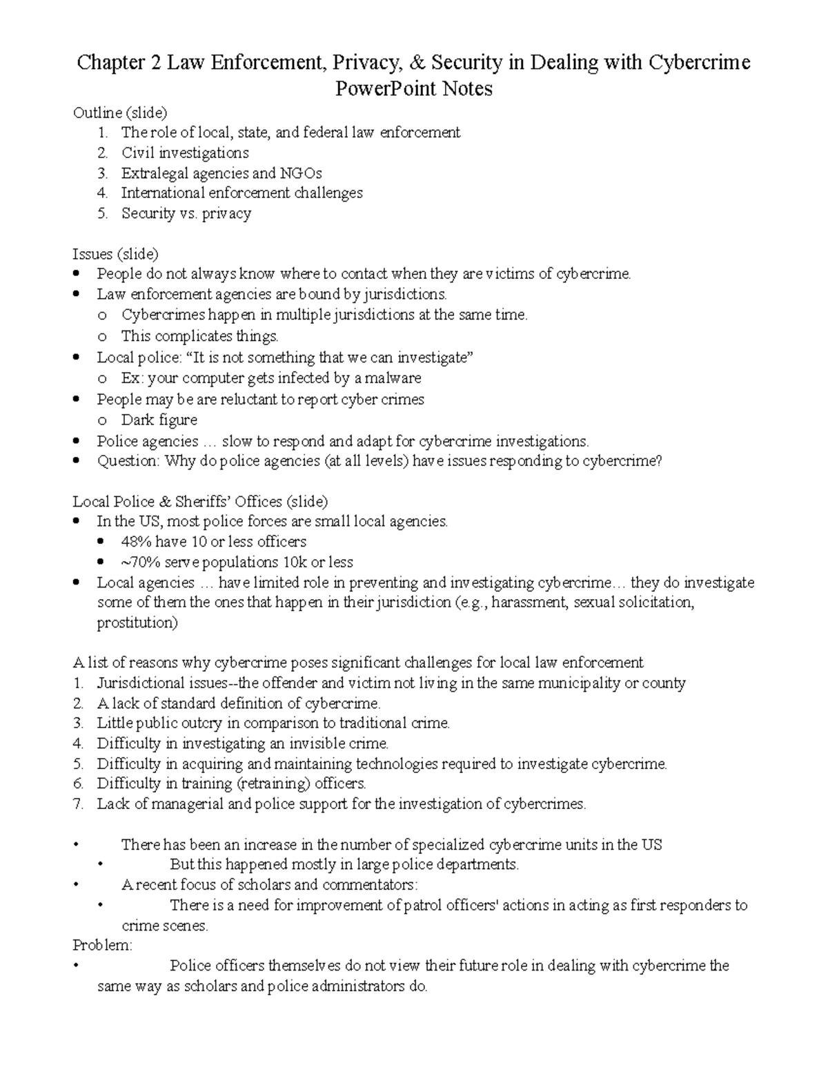 Chapter 2 Power Point Notes - Chapter 2 Law Enforcement, Privacy ...