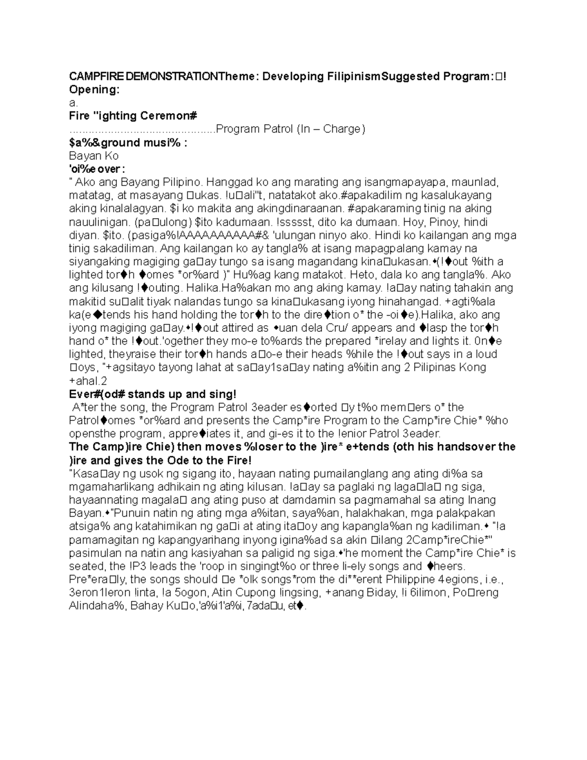 Campfire Demonstration - CAMPFIRE DEMONSTRATIONTheme: Developing FilipinismSuggested Program ...
