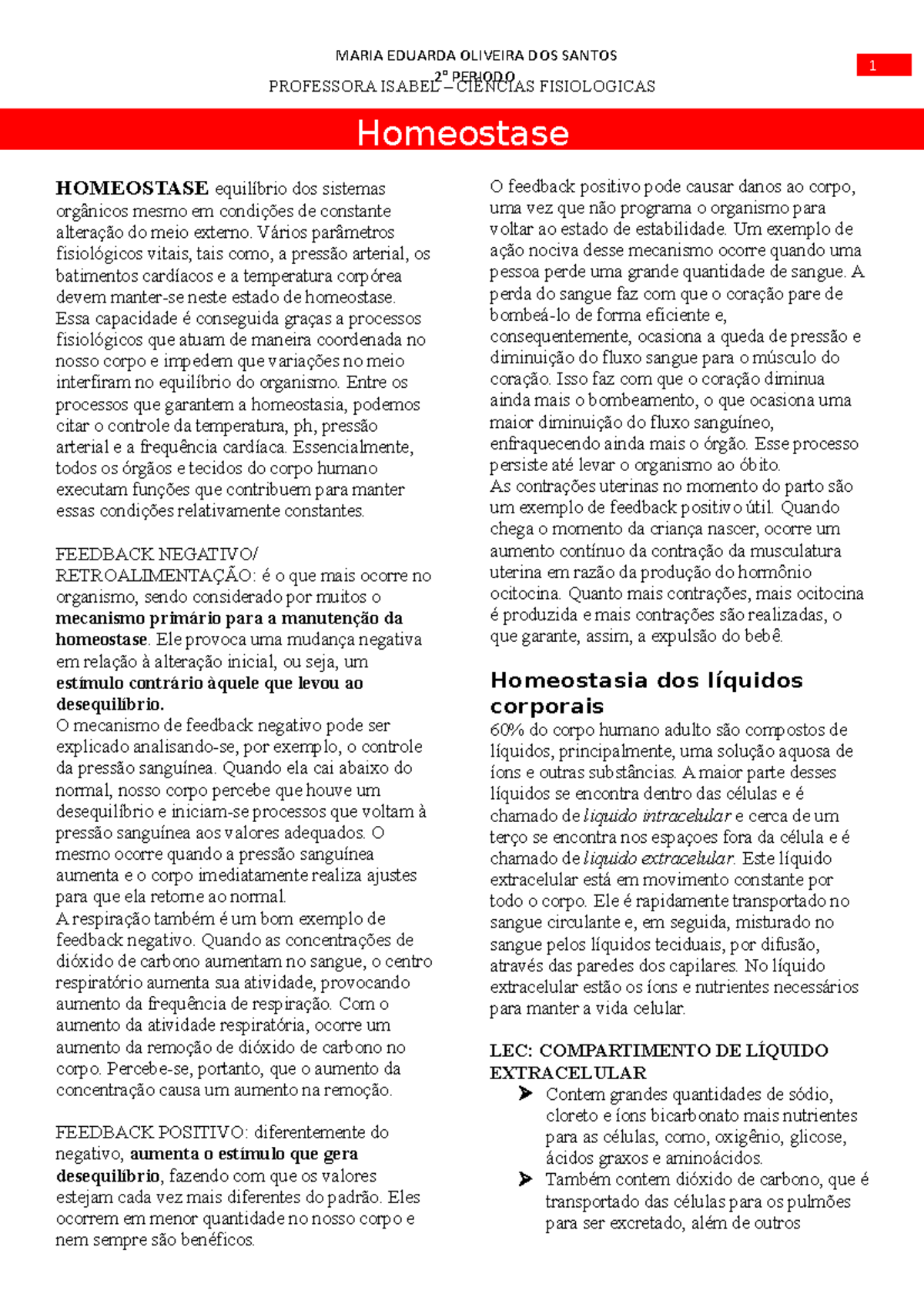 2. Homeostase - Tratado de fisiologia Medica - 1 PROFESSORA ISABEL ...