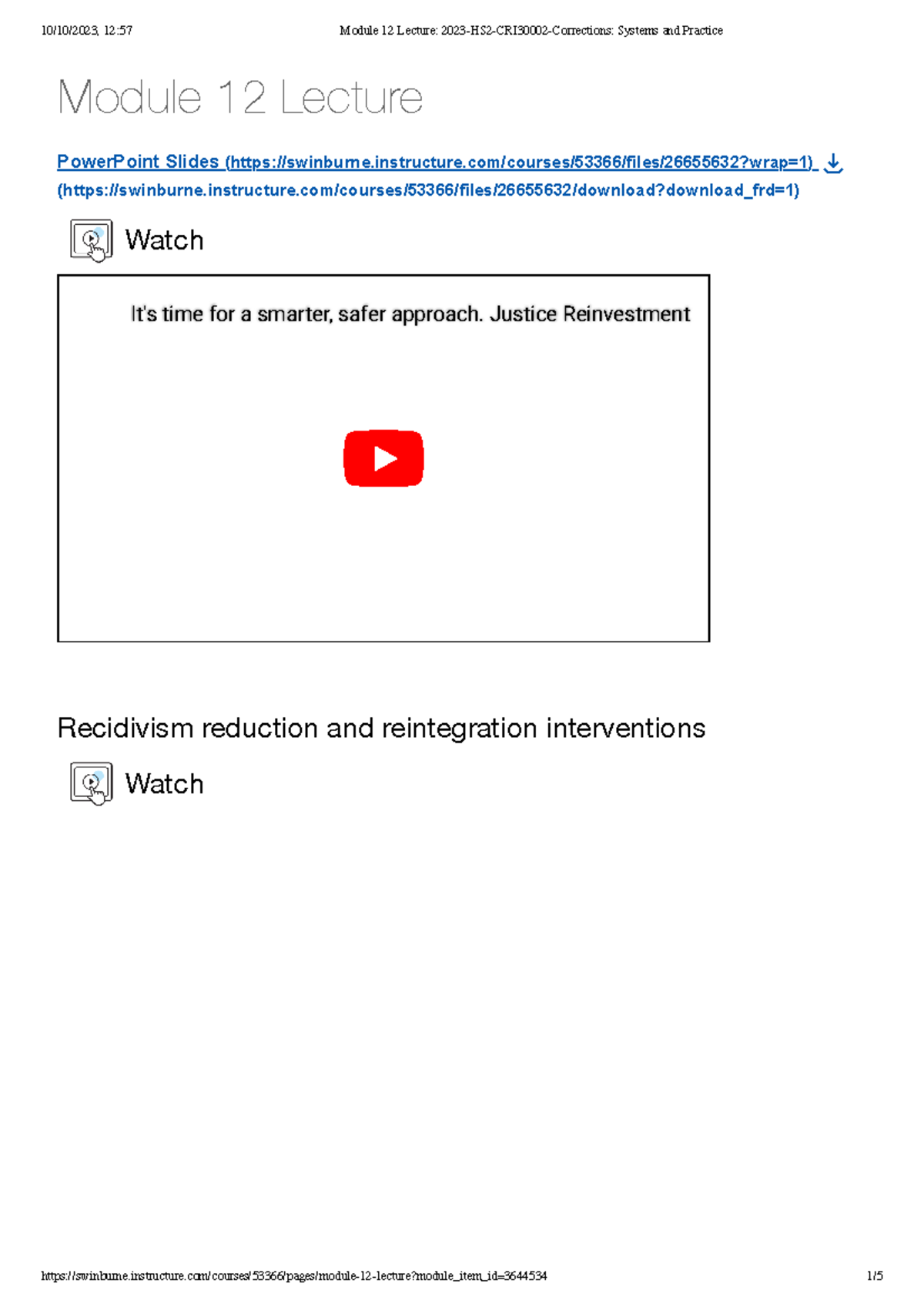 Module 12 Lecture 2023-HS2-CRI30002-Corrections Systems and Practice ...