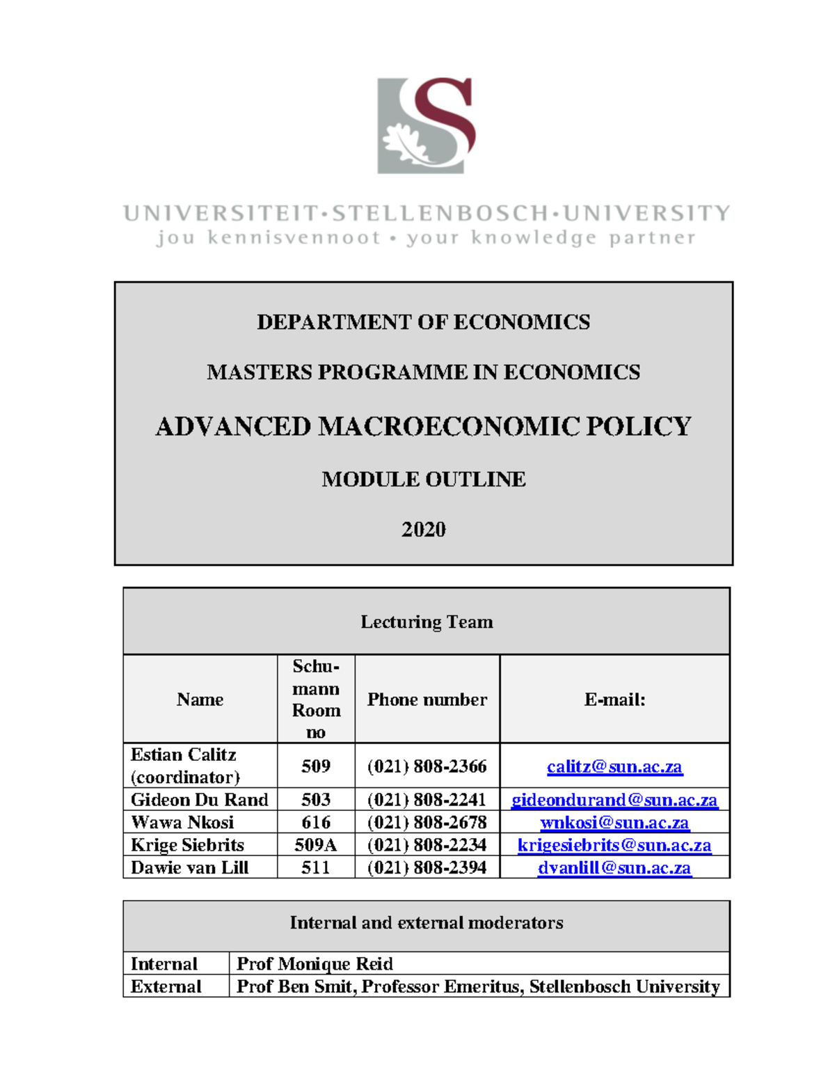 Advanced macroeconomic policy 87 - DEPARTMENT OF ECONOMICS MASTERS ...