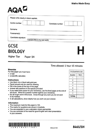 AQA SET 1A Higher Paper 2 - Mathematics Paper 2 (Calculator) Higher ...