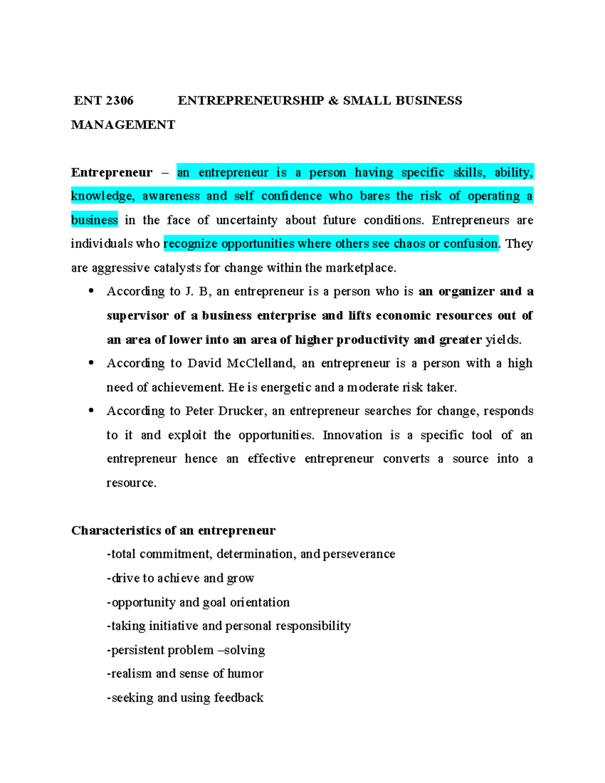 Lesson 1 Entrepreneurship SBM - ENT 2306 ENTREPRENEURSHIP & SMALL ...
