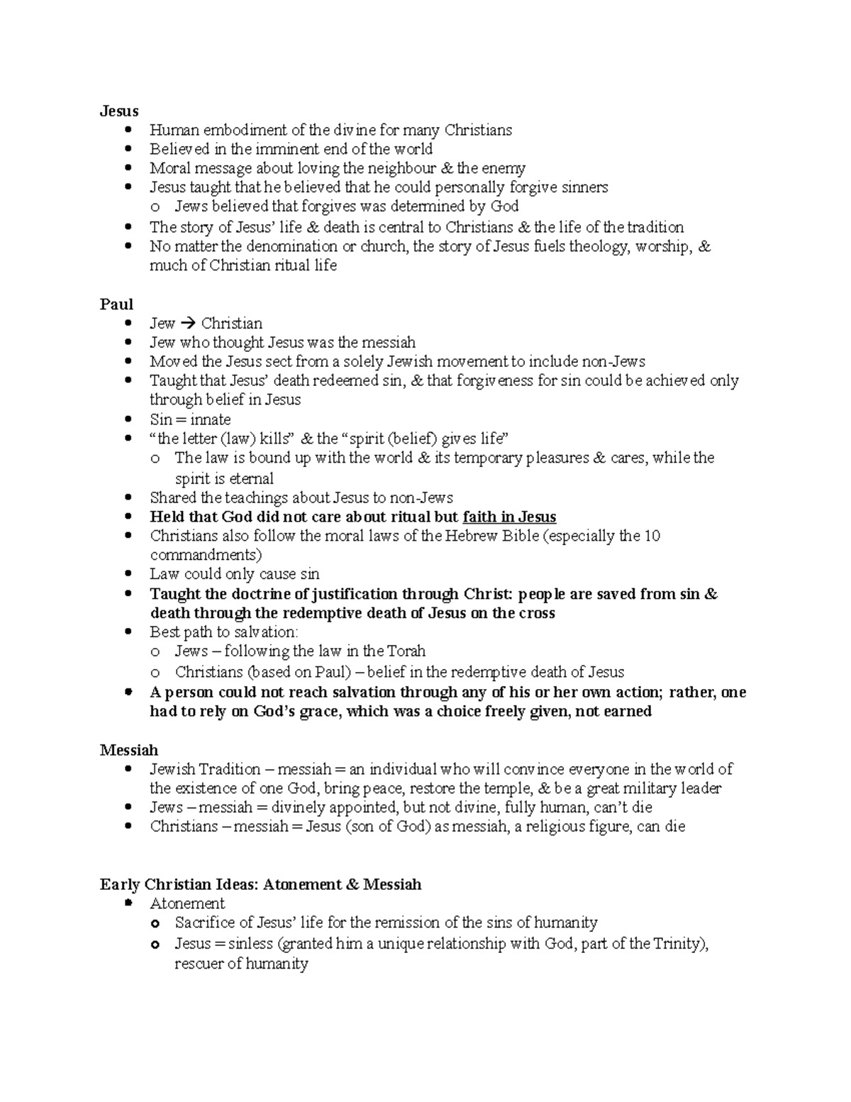 Christianity Condensed Notes - Jesus Human embodiment of the divine for ...