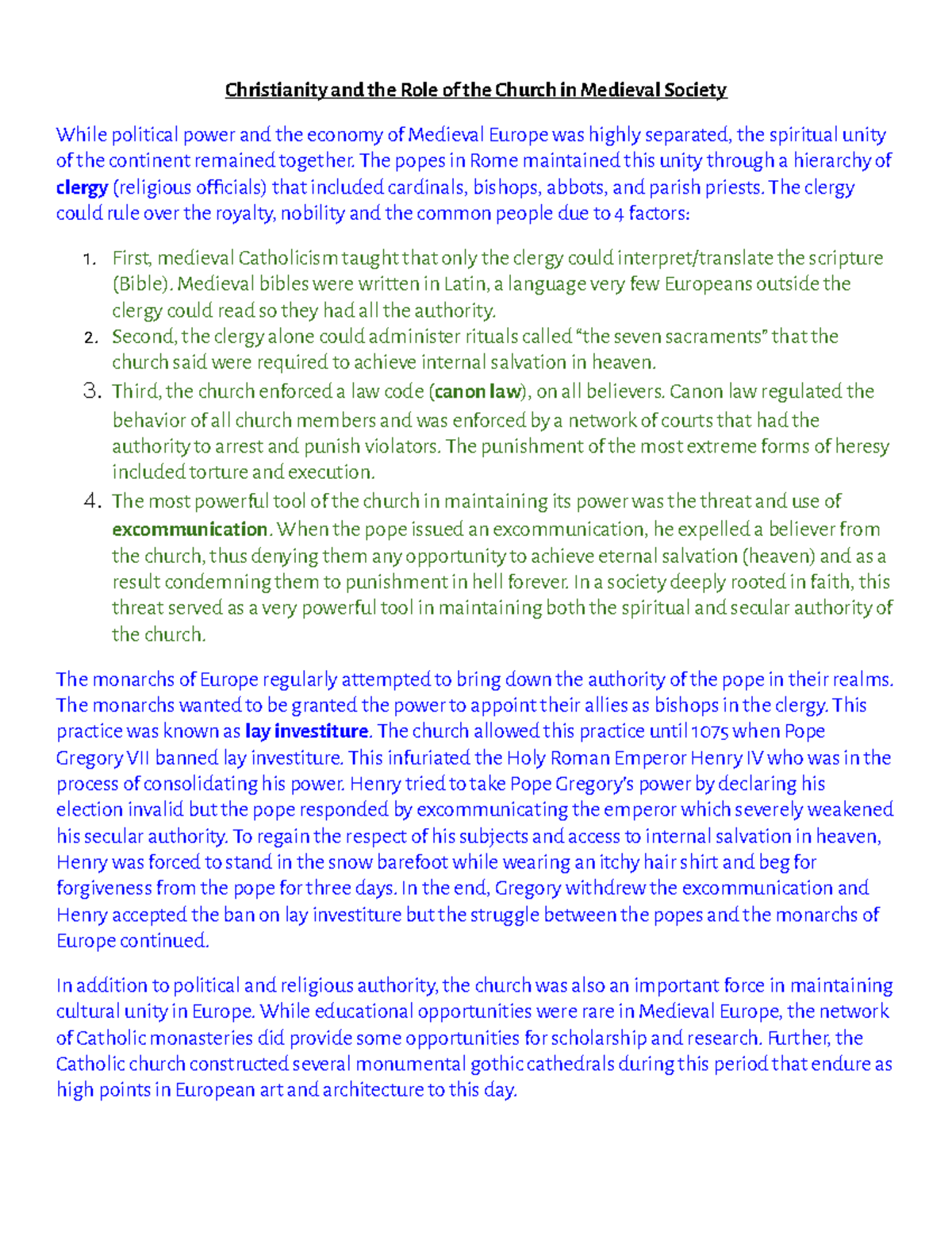 Role of Christianity in Medieval Europe - Studocu