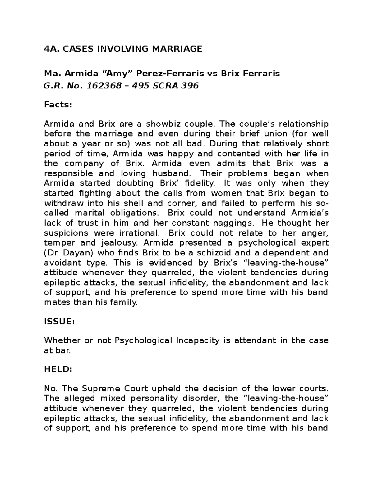 4A. Cases Involving Marriage - 4A. CASES INVOLVING MARRIAGE Ma. Armida ...