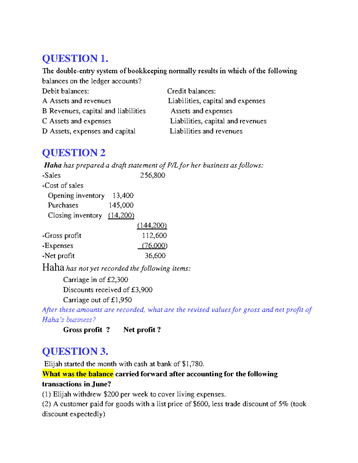 Quiz 2 - 5 ques- Week 4 after Chap5 - QUESTION 1. The double‐entry ...