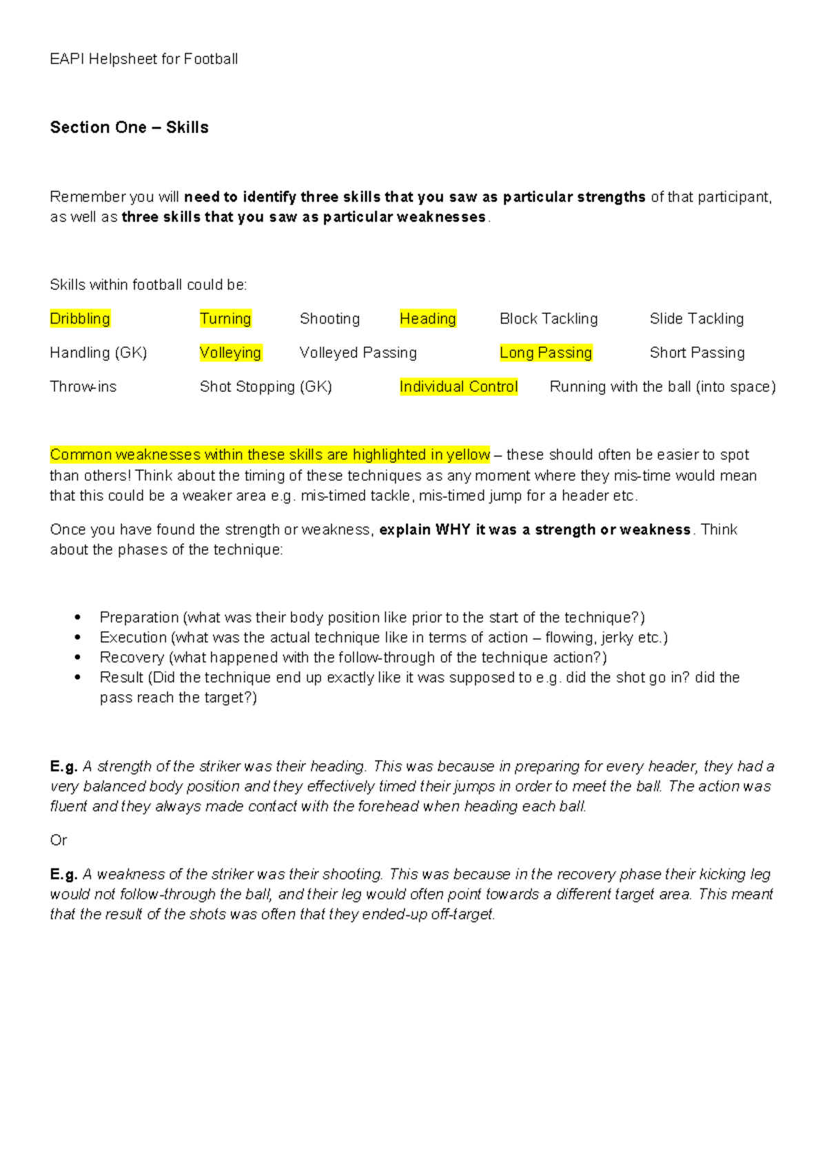 Employee Assistance Program Inventory help sheet for footbal - EAPI ...
