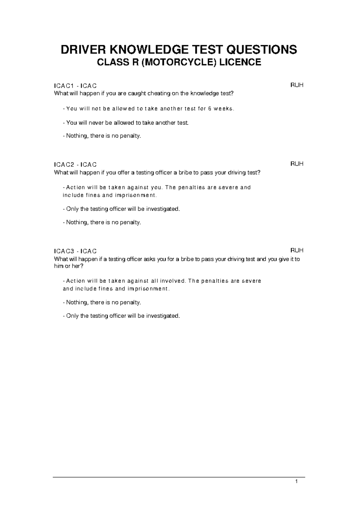 Driver knowledge test questions rider - DRIVER KNOWLEDGE TEST QUESTIONS ...