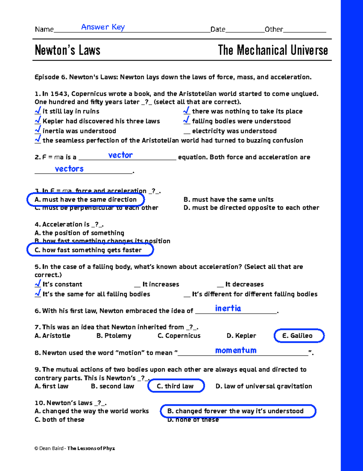 6-Newtons Laws-key - IPC Activity - Episode 6. Newton's Laws: Newton ...