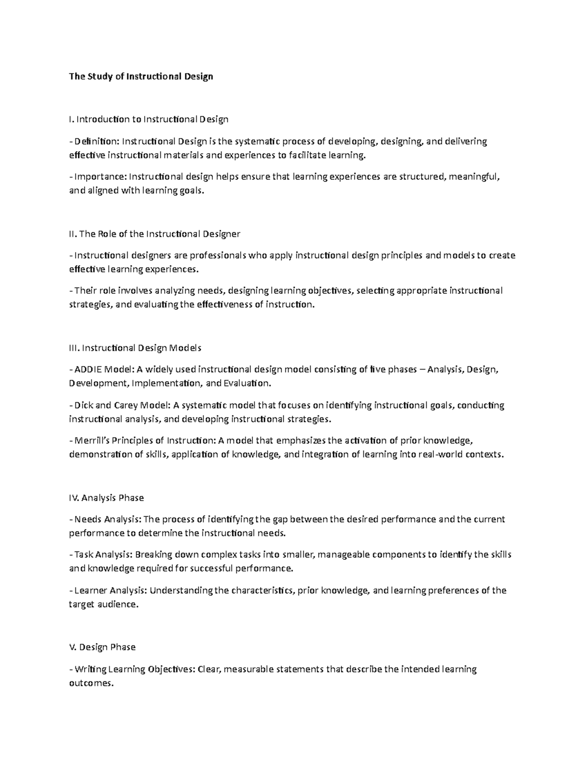 The Study of Instructional Design - Introduction to Instructional ...