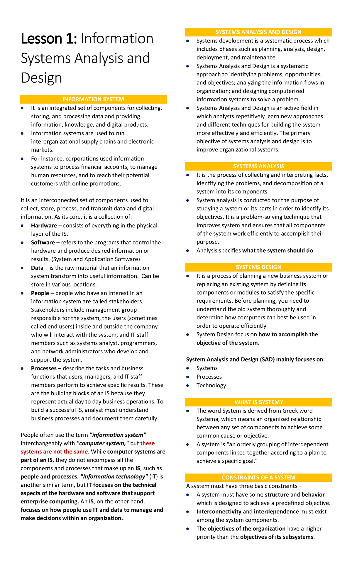 ISAD - good - Lesson 1: Information Systems Analysis and Design ...