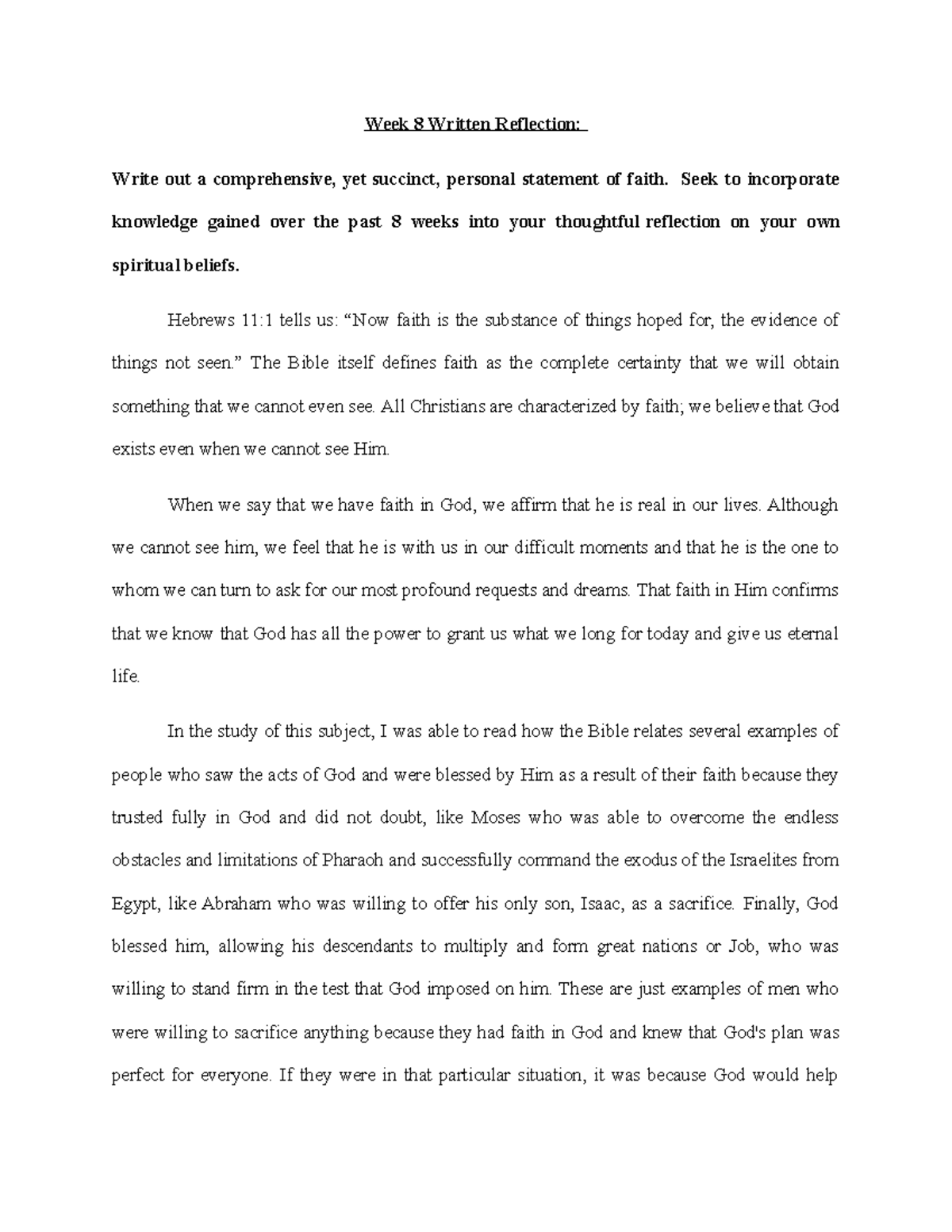 Week 8 Written Reflection - Week 8 Written Reflection: Write out a ...