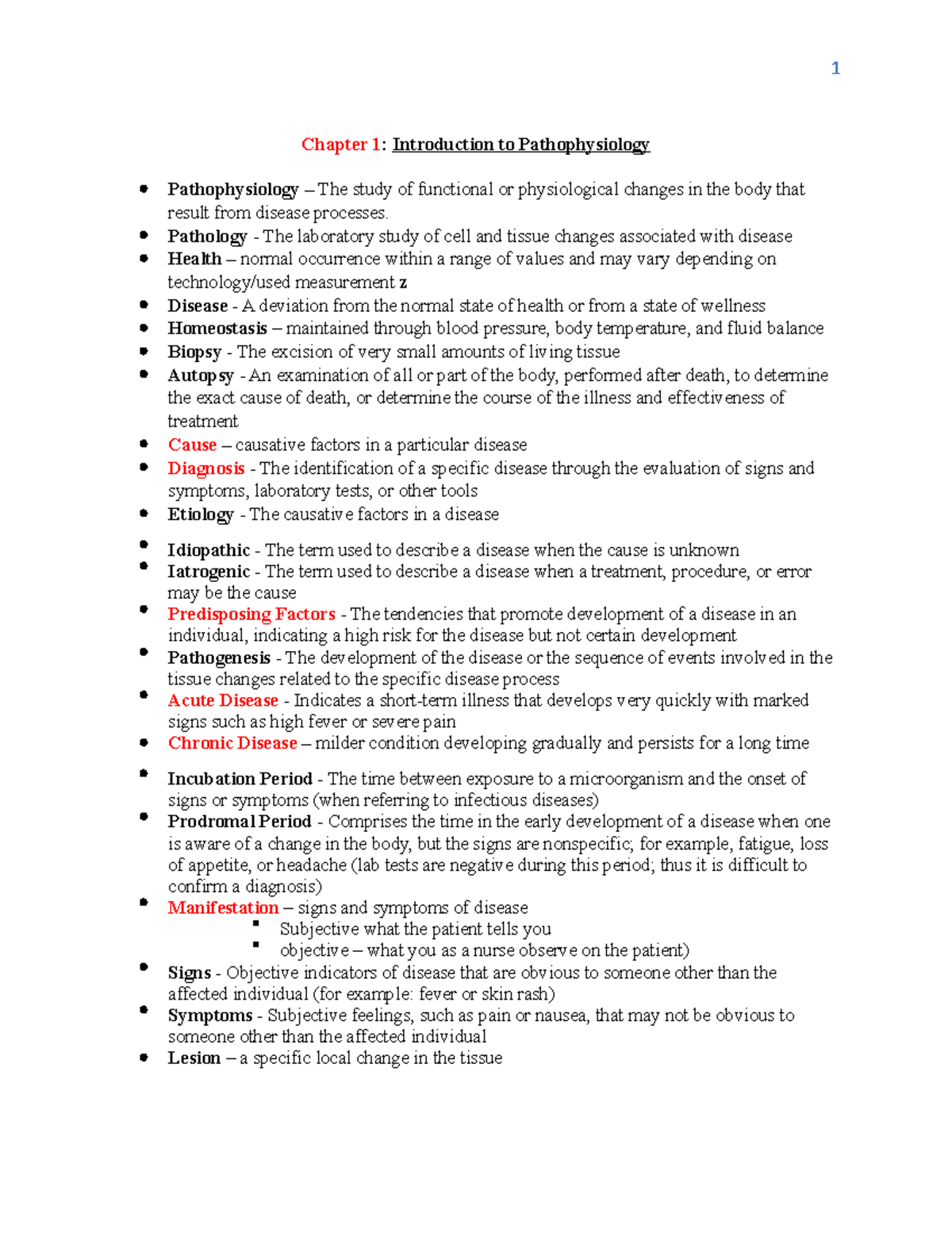 Pathophysiology CH 1, 2, 21 - Chapter 1: Introduction to ...