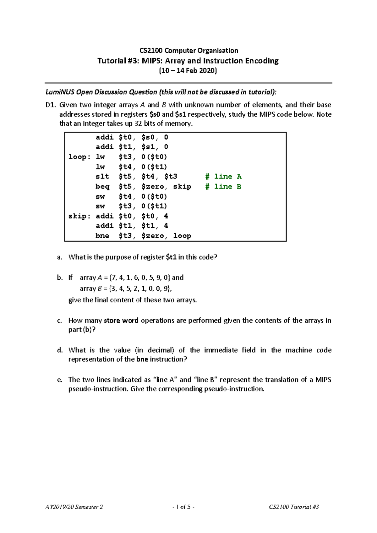 Tut03 - This is the tutorial of the module that is comprehendive and good - CS2100 Computer ...