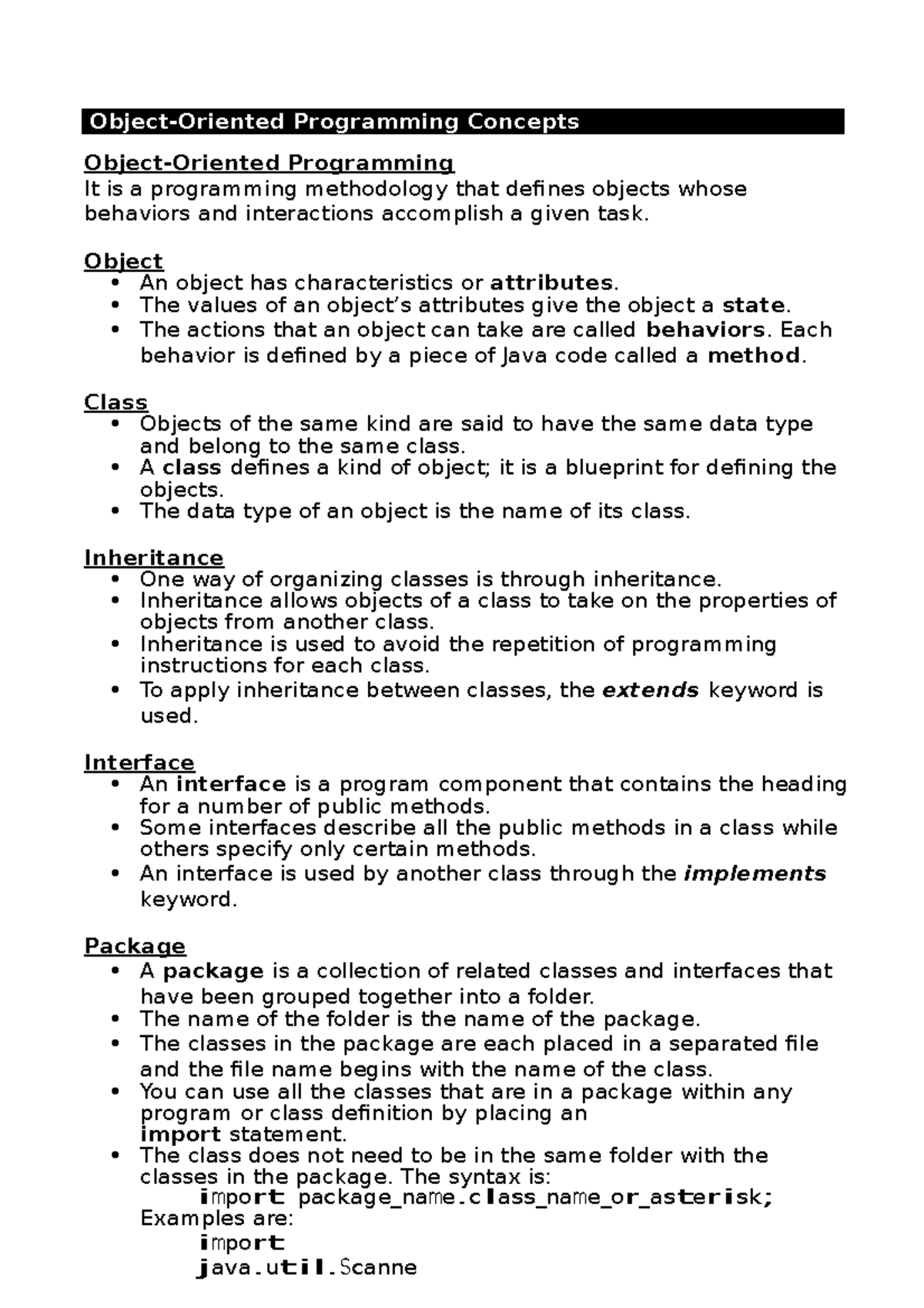 01 Handout 1(16) - COMPUTER PROGRAMMING. - Object-Oriented Programming Concepts Object-Oriented ...