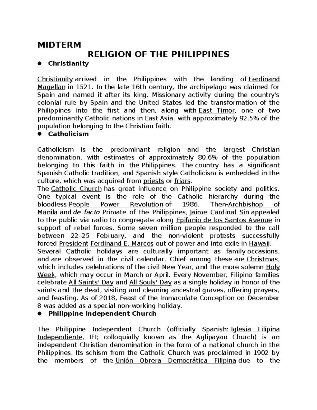 PPC- Phil. Pop Culture - MIDTERM RELIGION OF THE PHILIPPINES ...