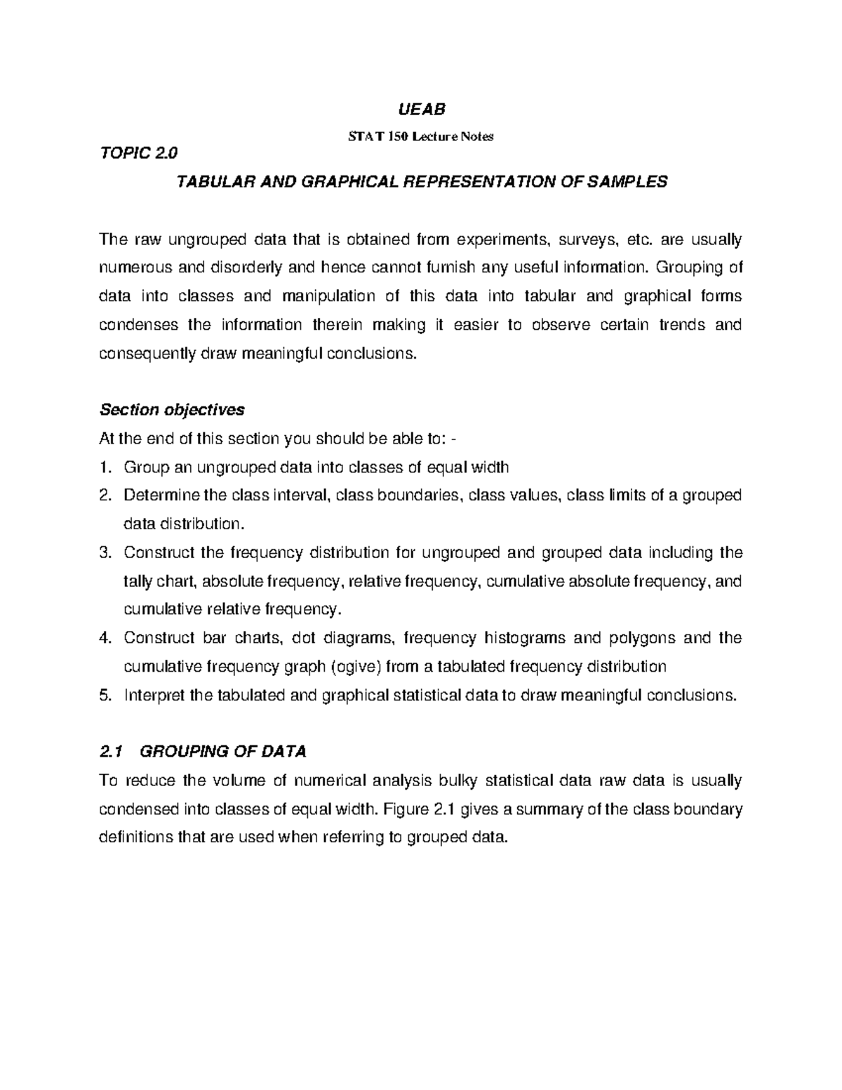 Topic 2 150 - assignments - UEAB STAT 150 Lecture Notes TOPIC 2 ...