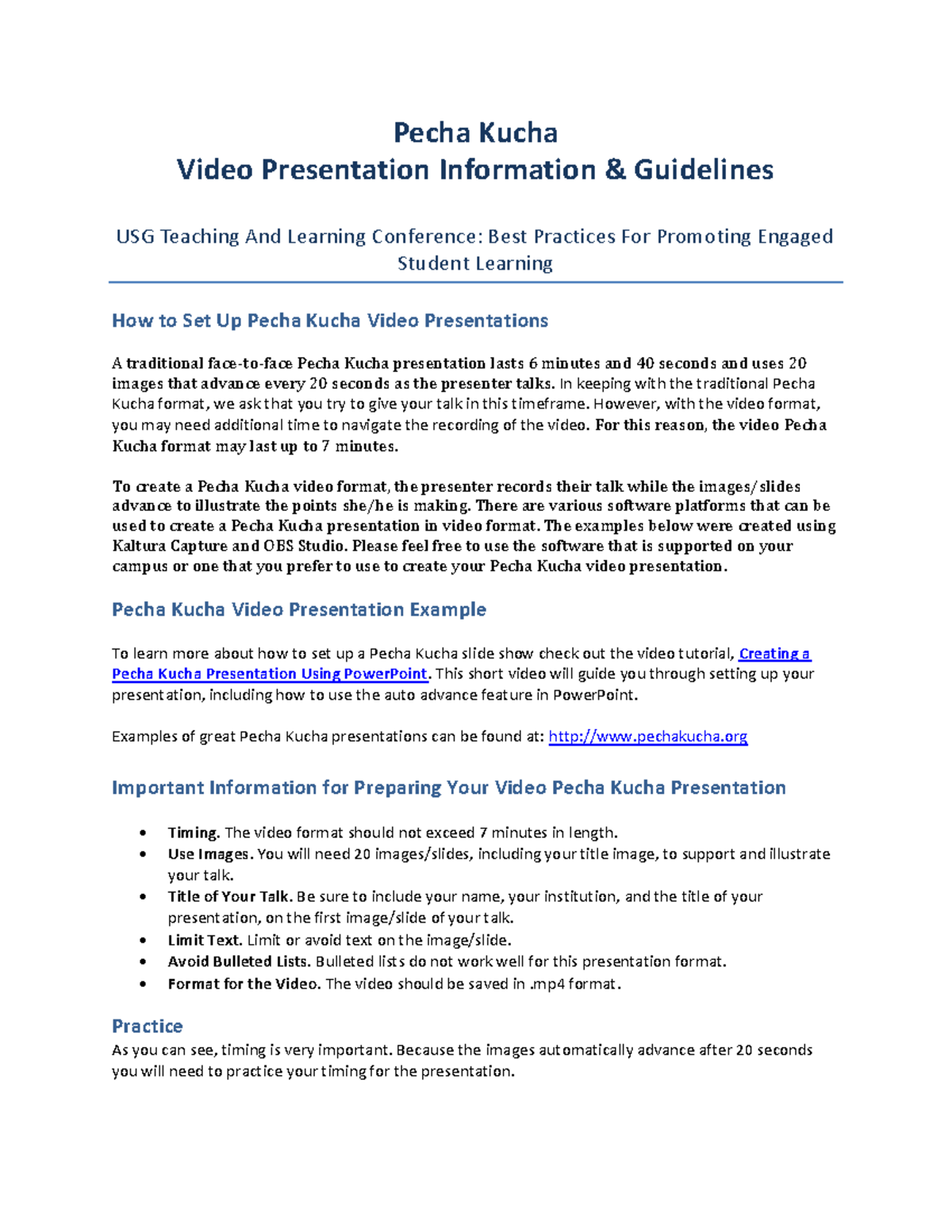 Pecha Kucha Video Presentation Information - In keeping with the ...