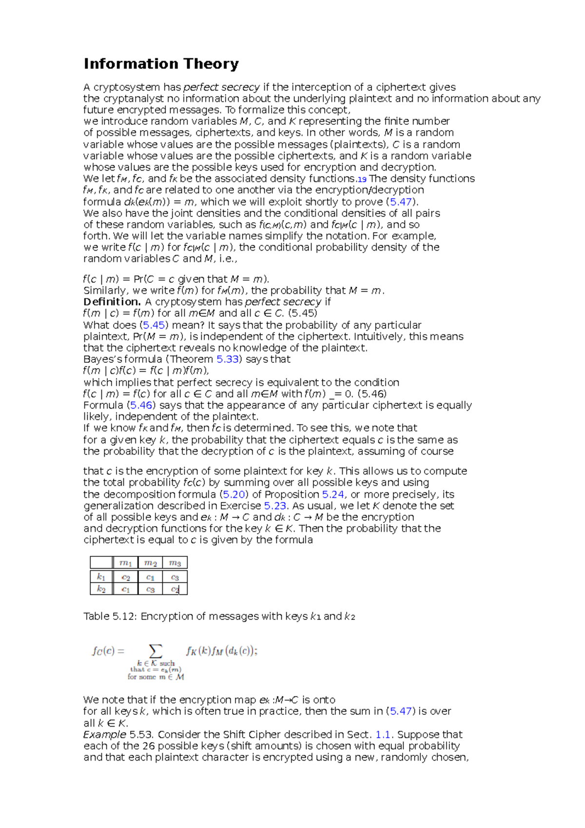 Information Theory perfectsecrecy - Information Theory A cryptosystem ...