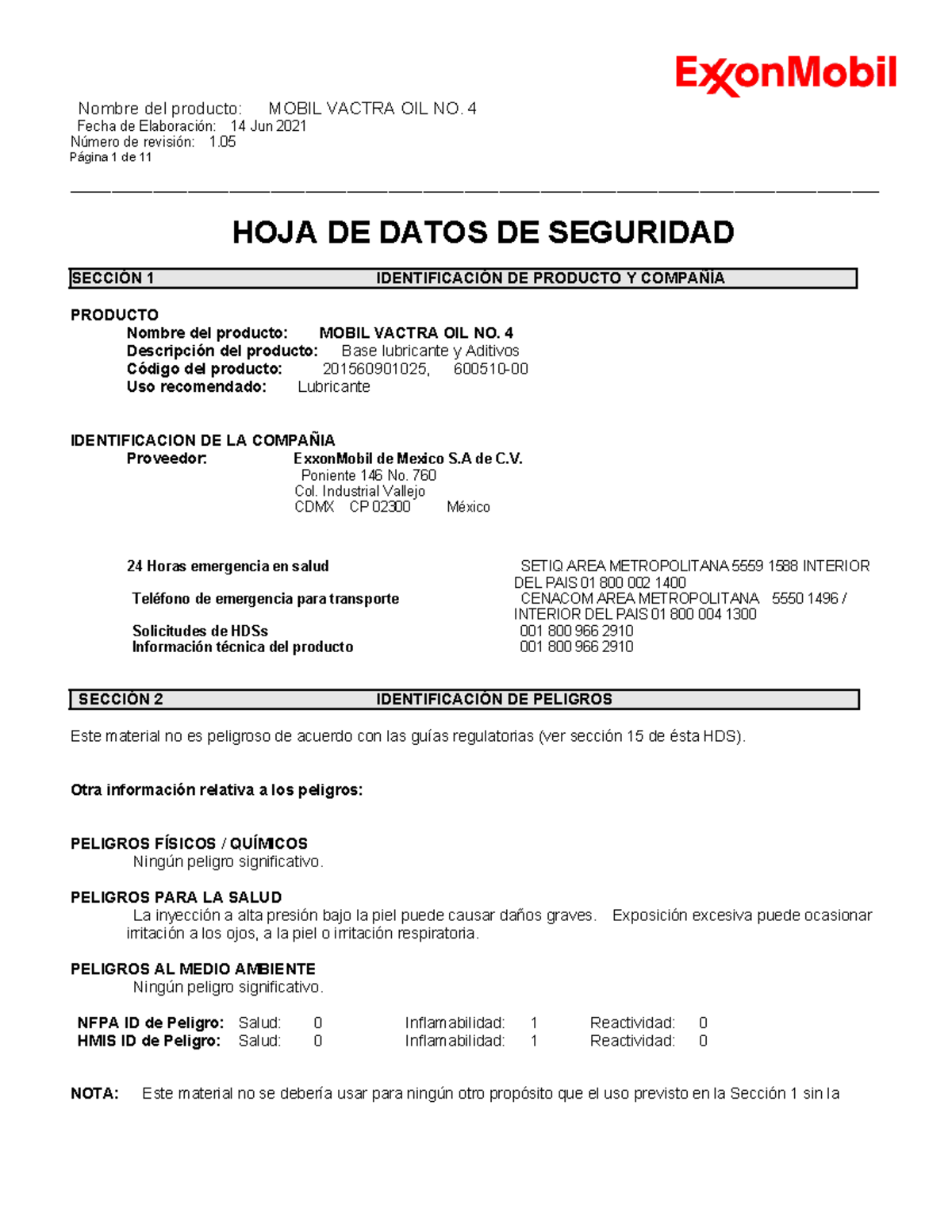 3 Mobil Vactra 4 - HDS para los quimicos correspondientes en el area de ...