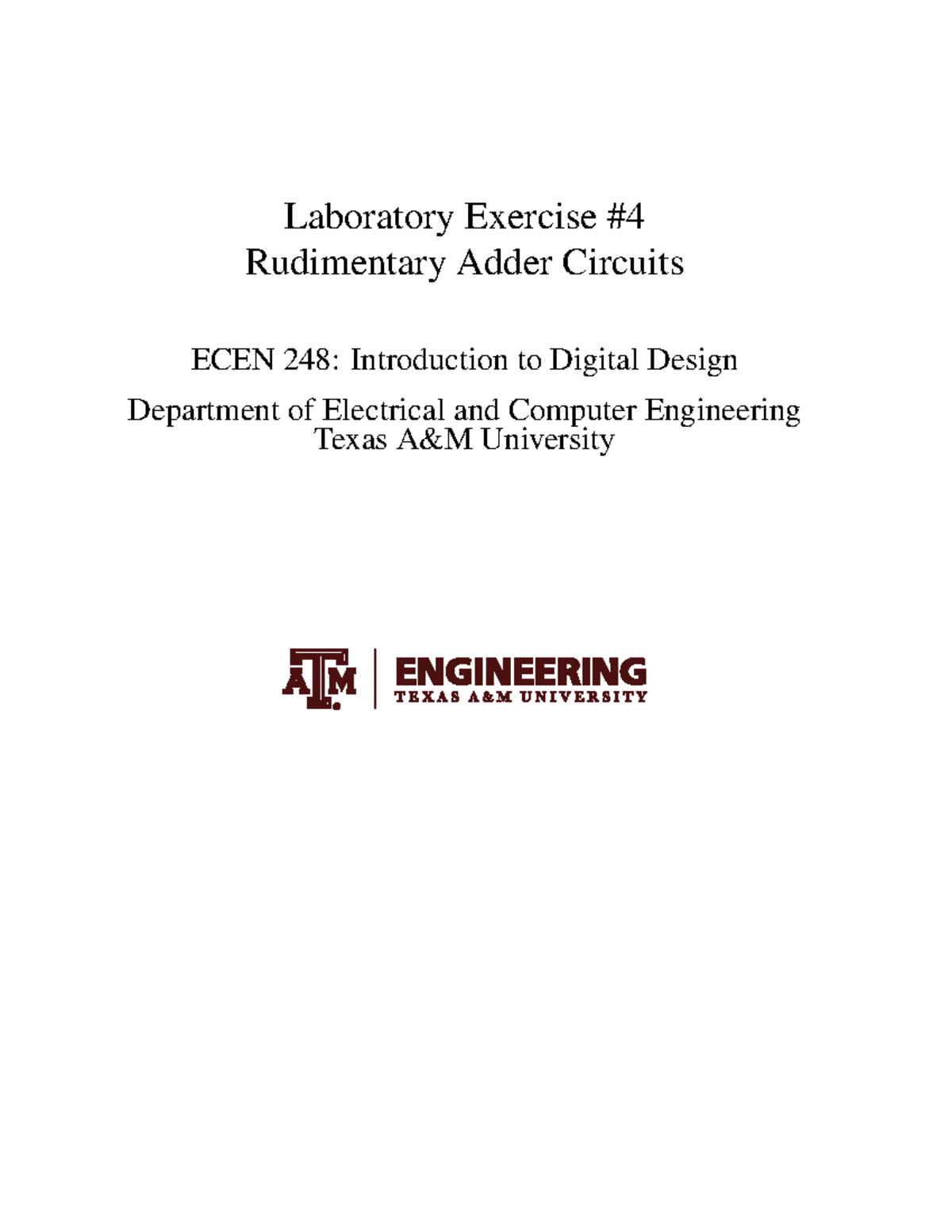 Lab4 Honors Digital Design Lab Rudimentary Adder Circuits Ecen 248 Introduction To Digital